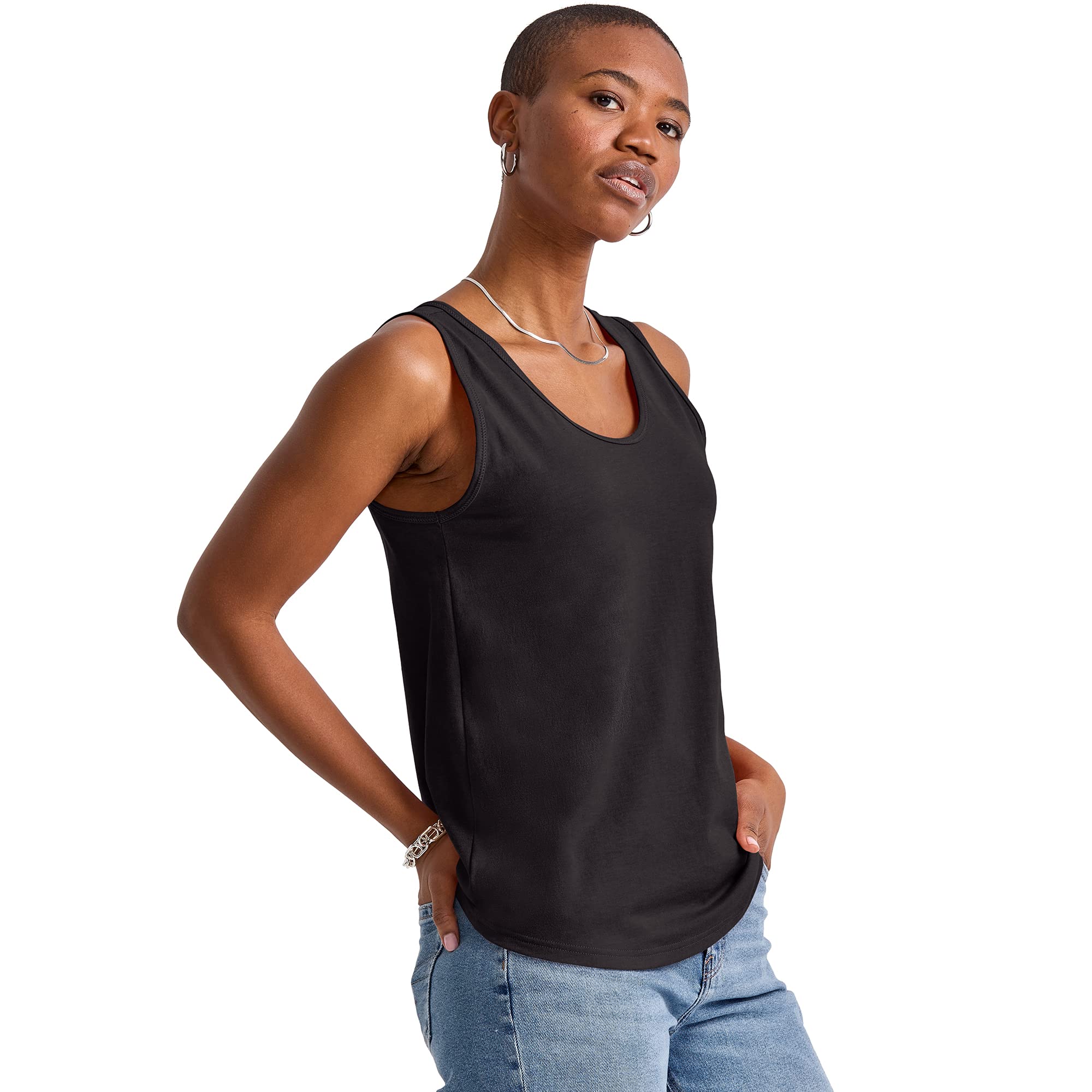 Hanes Originals Top, Cotton Tanks for Women, Relaxed Fit, Sleeveless, Plus, Black, Medium