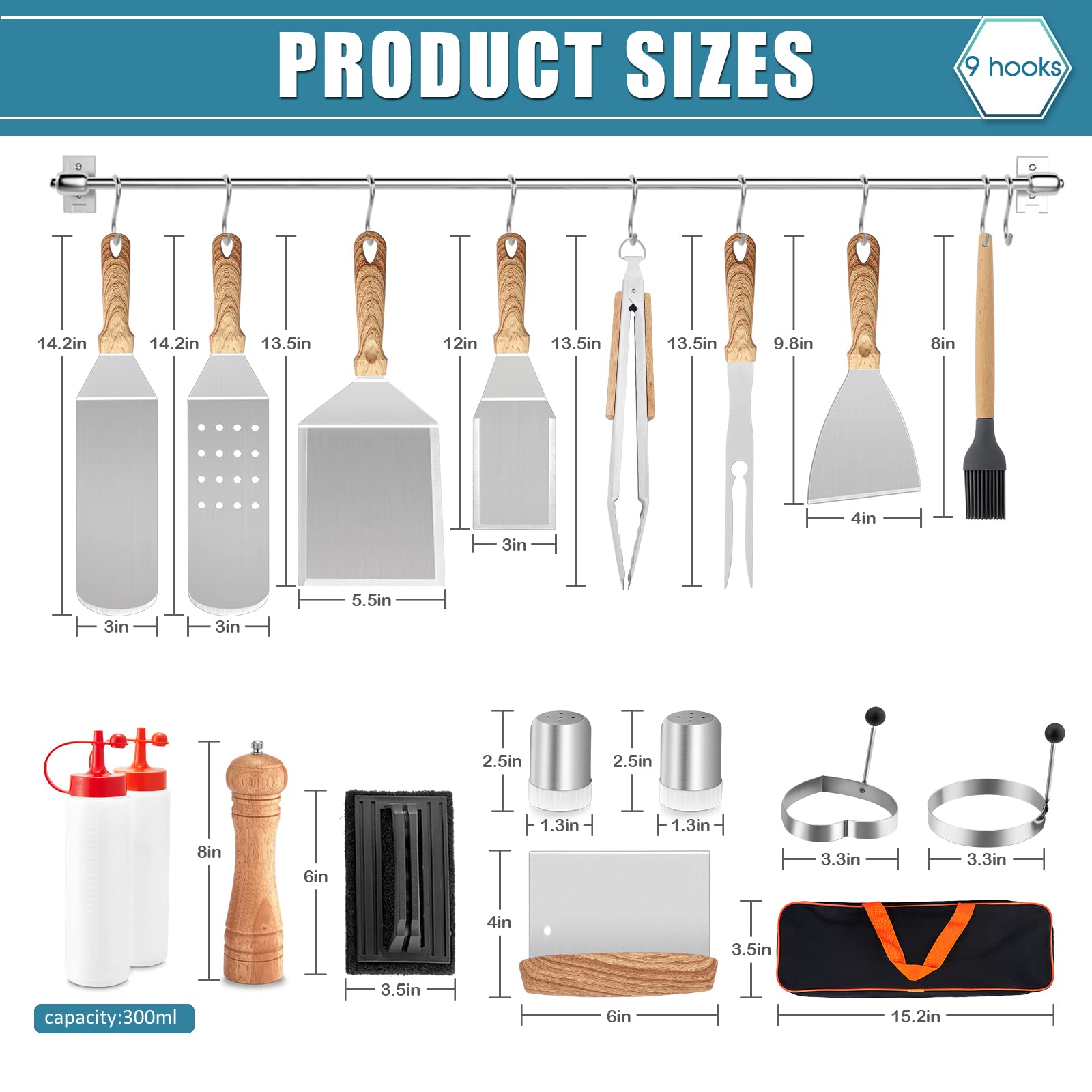 HaSteeL 20Pcs Griddle Accessories, Complete Stainless Steel Griddle Spatula Kit, Perfect for Outdoor Teppanyaki Flat Top Grilling Cooking Camping, Heavy Duty Melting Dome, Metal Spatulas, Burger Press
