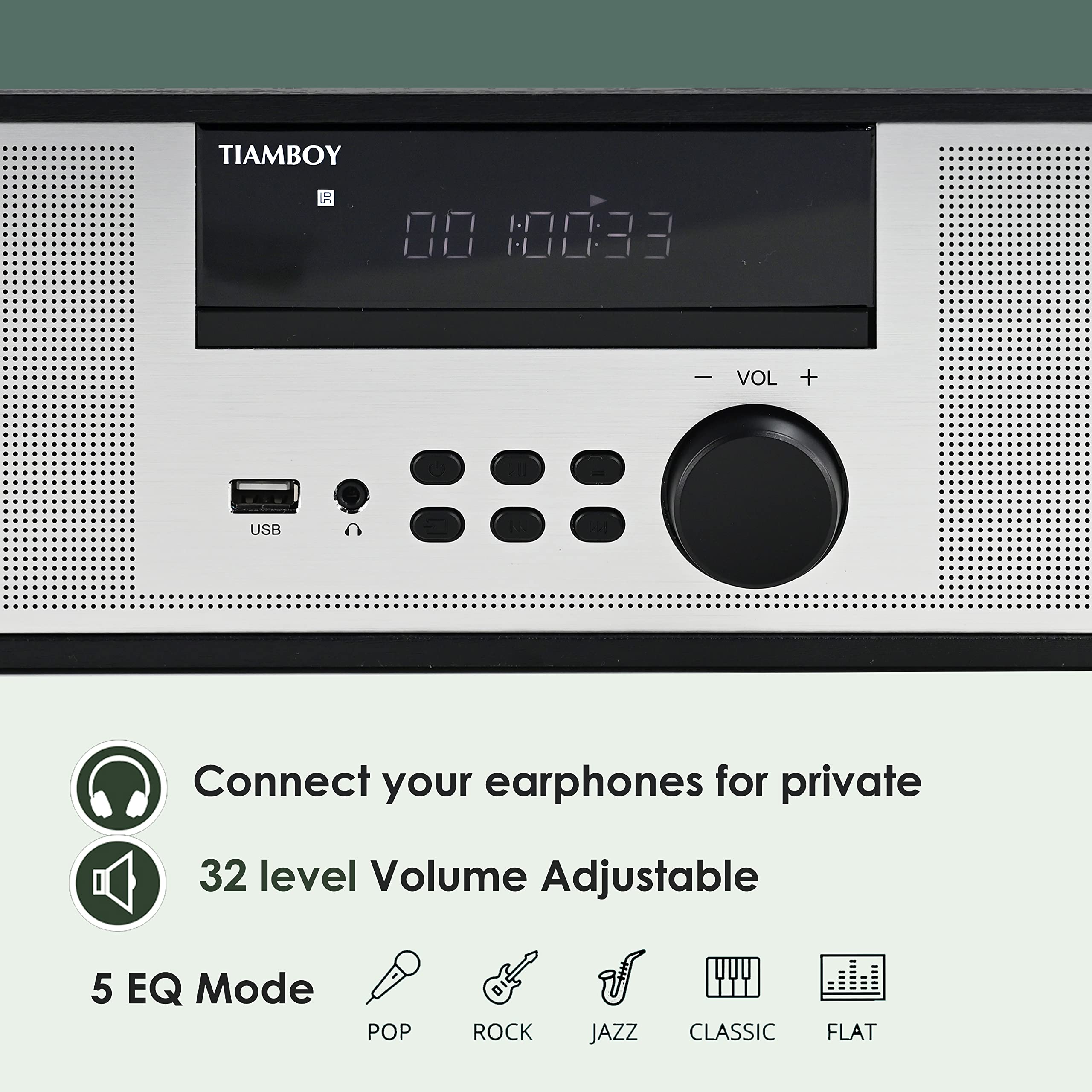 Home Stereo System with CD Player - Micro Shelf System 40W RMS with CD Player, Bluetooth, USB Playback, FM Radio, AUX-Input, 2-Way Music Crisp-Sound, DSP-Tech (TB-816B)