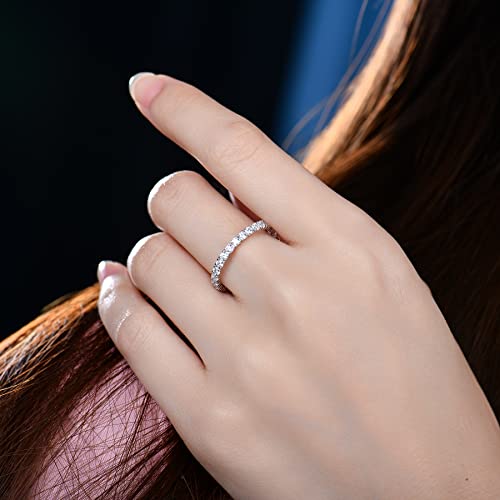 JO WISDOM 925 Sterling Silver 2MM Cubic Zirconia Eternity Ring for Women Size 5