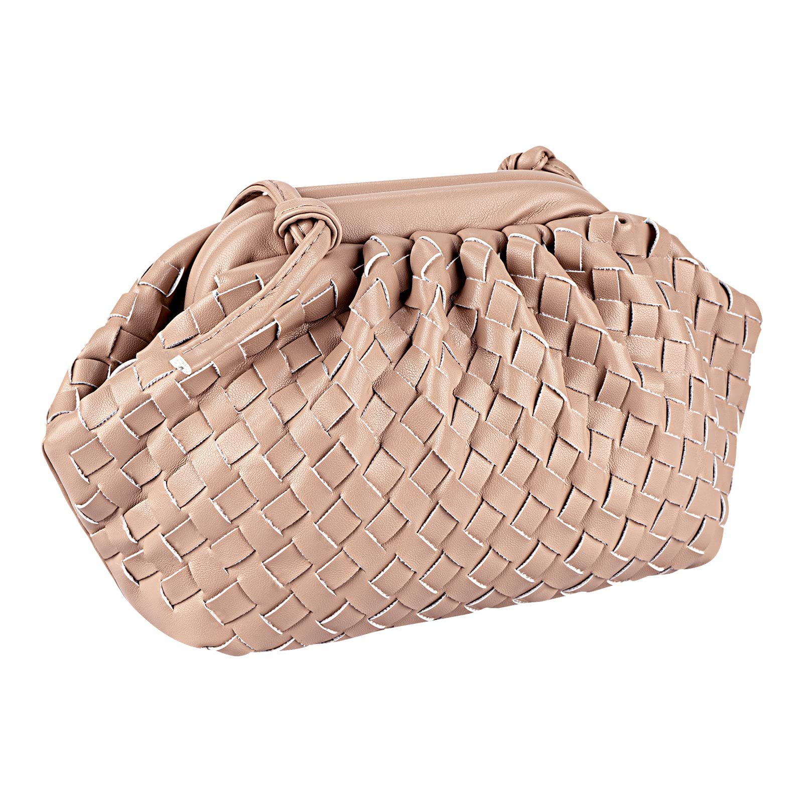 Linkidea Cloud-Shaped Dumpling Clutch Purse, Woven Crossbody Bags for Women, Vegan Leather Soft Ruched Trendy Shoulder Strap Bag (Khaki)