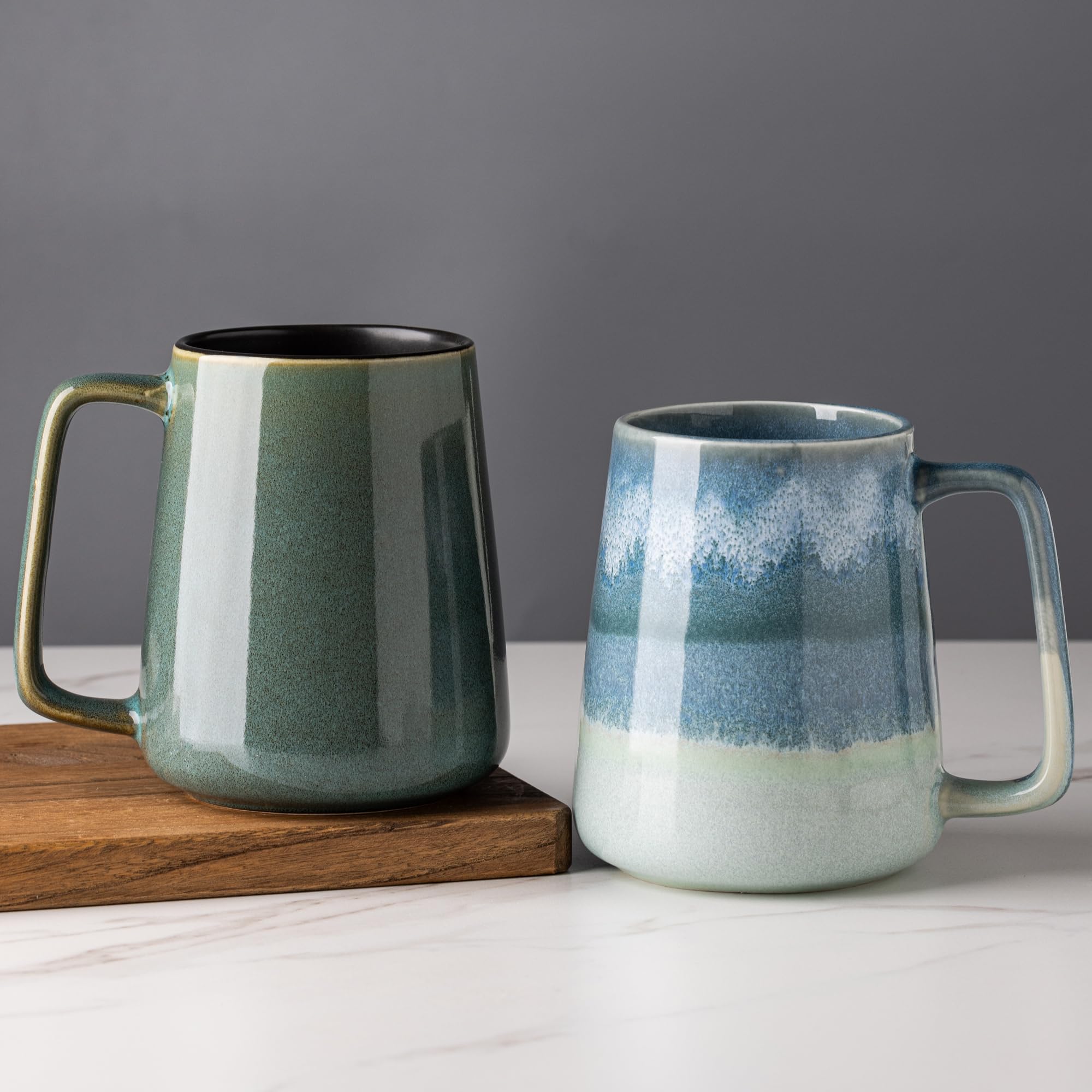 TaoTaojarvie Ceramic Coffee mugs, 24 oz, Extra Large Mugs, Big Tea and Coffee Cups, Large Handle, Pottery Mugs, Transmutation Glaze,Wide Bottom Coffee Mug, Microwave and Diahwasher Safe. (Light Green)