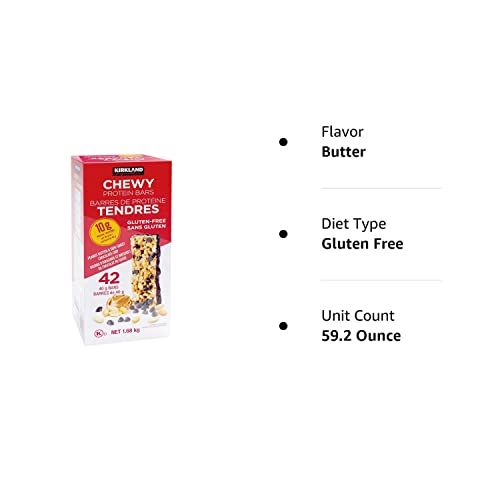 KIRKLAND SIGNATURE Chewy Protein bar Peanut Butter & Semisweet Chocolate Chip (42 X 1.41 Oz)Total Net Wt (59.2 Oz), 59.2 Ounce (Pack of 1)