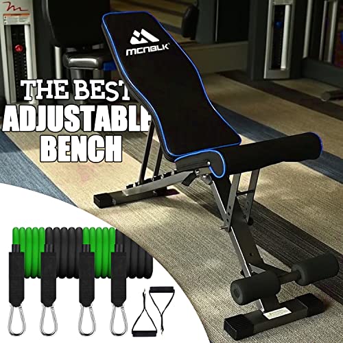 MCNBLK Adjustable Weight Bench,2023 new upgrade to 660lb (300KG), Folding Weight Bench with Resistance Bands, Workout Bench Home Gym, Full Body Workout
