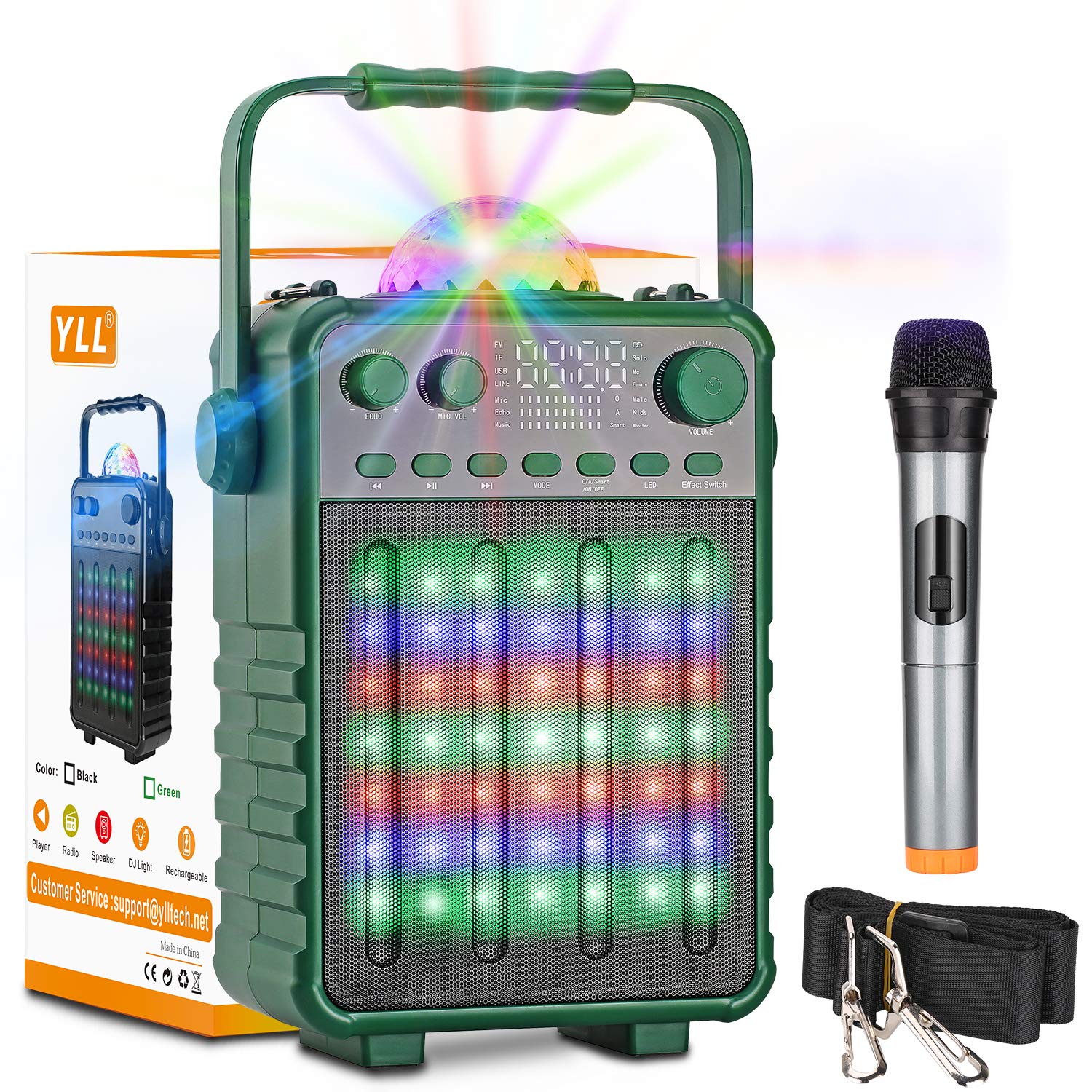 Karaoke Machine with Wireless Microphone, YLL Bluetooth Karaoke Speaker PA Sound System with Disco Lights for Home Party, FM, Recording, TF/USB Supported