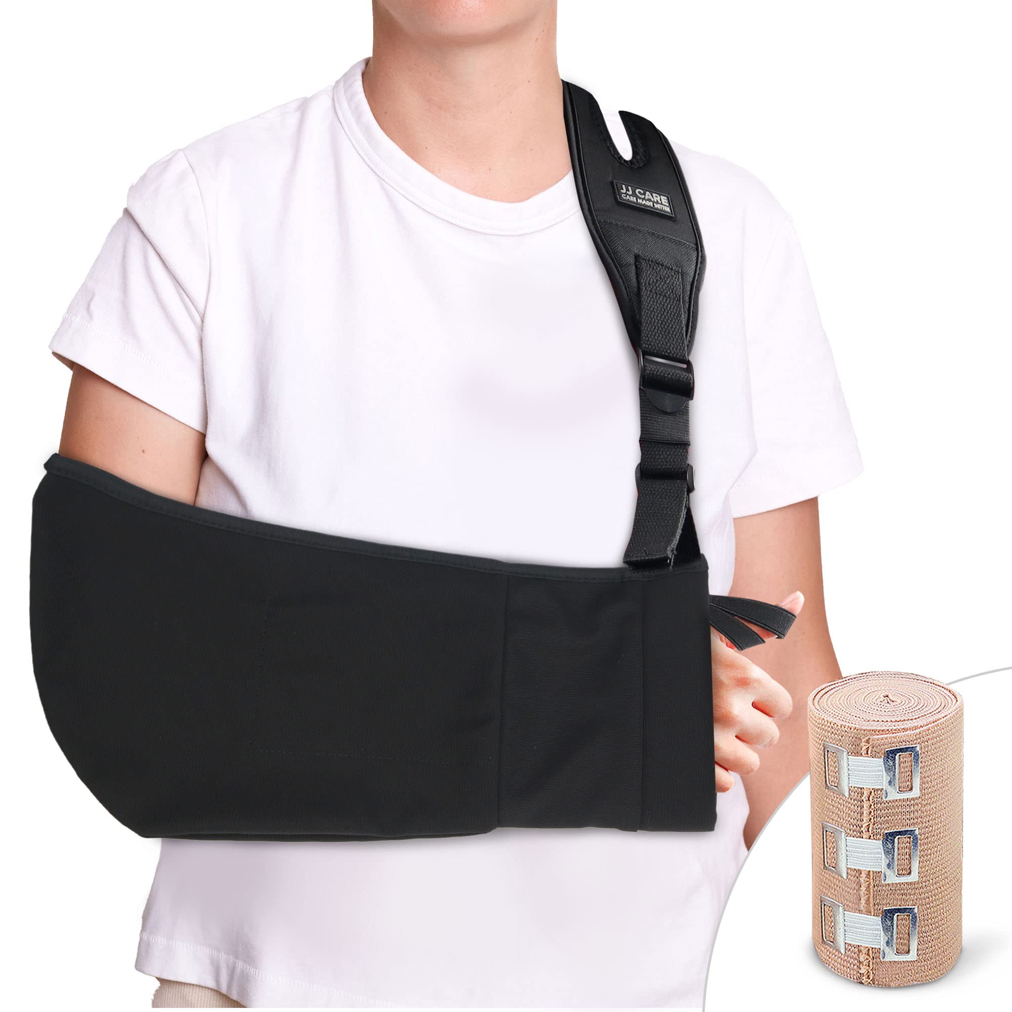 JJ CARE Arm Sling - Left or Right Arm Sling for Elbow, Shoulder Injury w/Quick Release Buckle - Shoulder Immobilizer with Elastic Bandage Wrap, Medical Shoulder Sling For Torn Rotator Cuff
