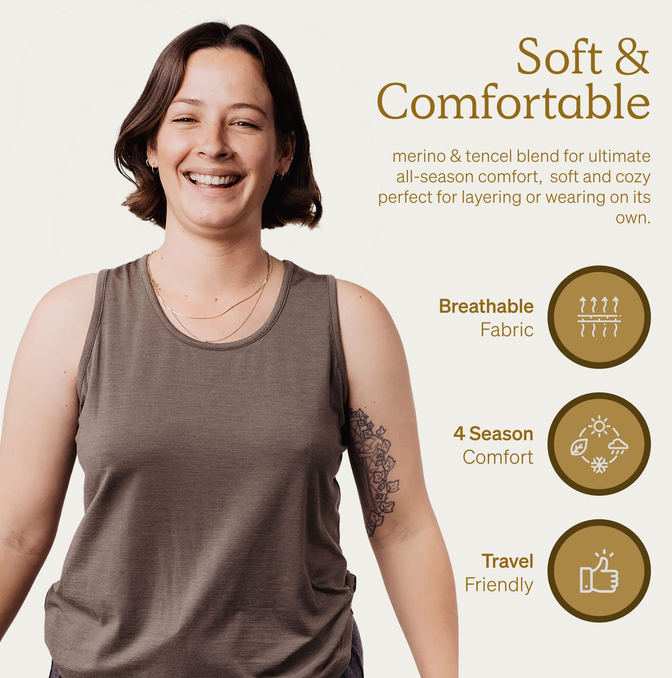 Nui Organics Merino Wool & Tencel Tank Top Women, Base Layer, Ultra Soft Natural Fabric, Breathable Year-Round Comfort.
