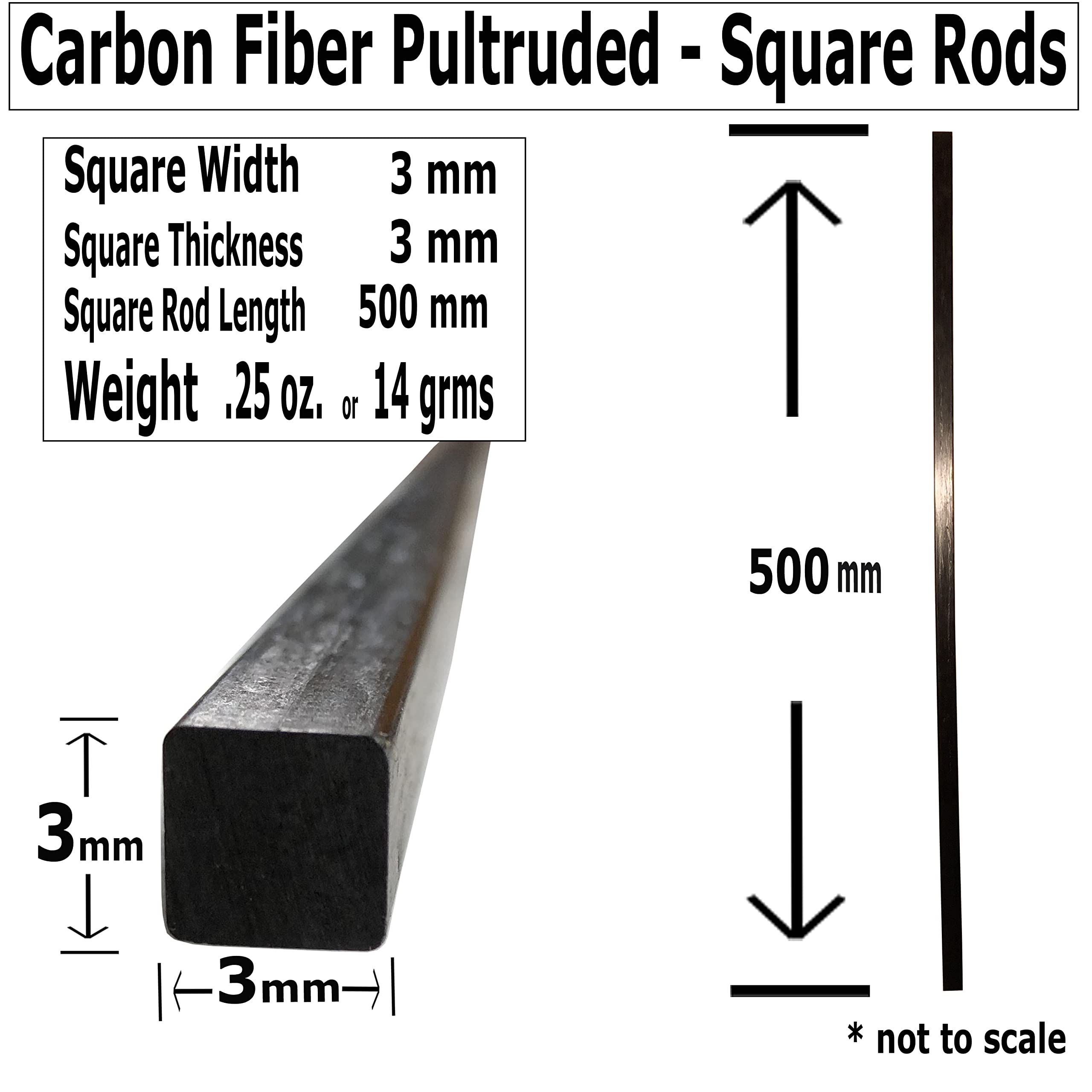 KARBXON β Square Carbon Fiber Rod - 3mm x 1000mm β Pultruded Square Solid Rod - Black Matte Finish - Pure Solid Carbon Fibre Square Tube shafts - for RC Planes-Drones, Boat DIY Craft Projects