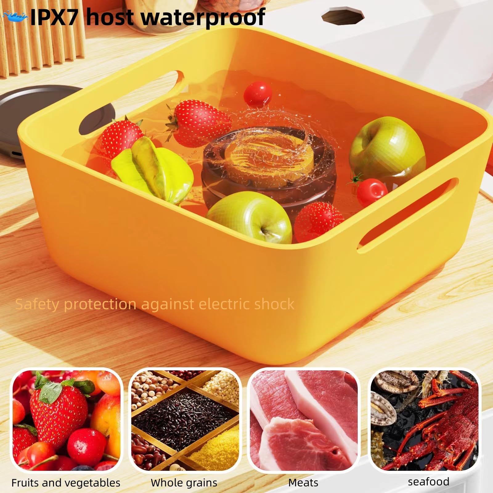 KADI Fruit and Vegetable Washing Machine, Fruit Cleaner Spinner Device in Water, Waterproof Fruit and Vegetable Purifier Clean Washer with OH-ion Clean Technology for Kitchen, Seafood, Rice, Meat…