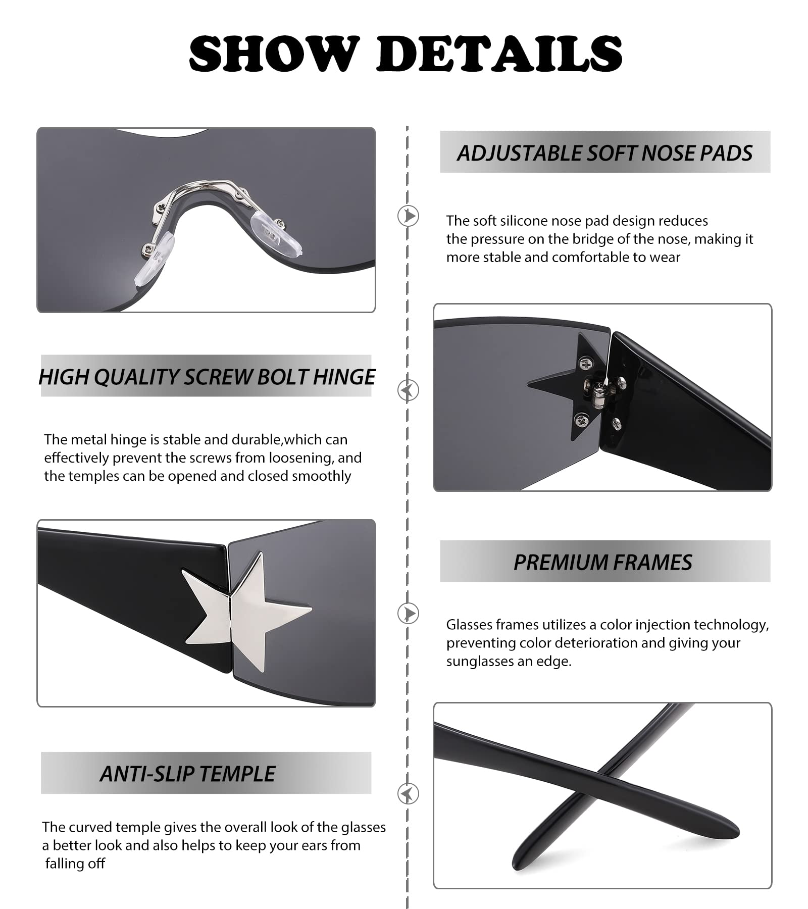 NULOOQ Rimless Y2K Sunglasses for Women Men β Trendy Star Shield Wrap Around Sunglasses Oversized Frameless Sun Glasses (Gradient Clear)