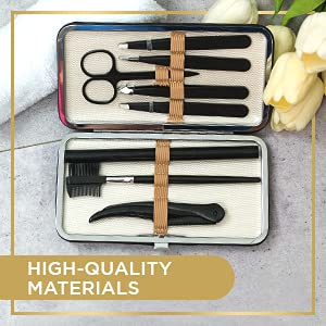 KAPTURED Eyebrow Kit, Professional 8 pc Eyebrow Grooming Kit for Women With Travel Case, Eyebrow Razor, Tweezers, Scissors, Eyebrow Comb and Brush, Brown Eyebrow Pen