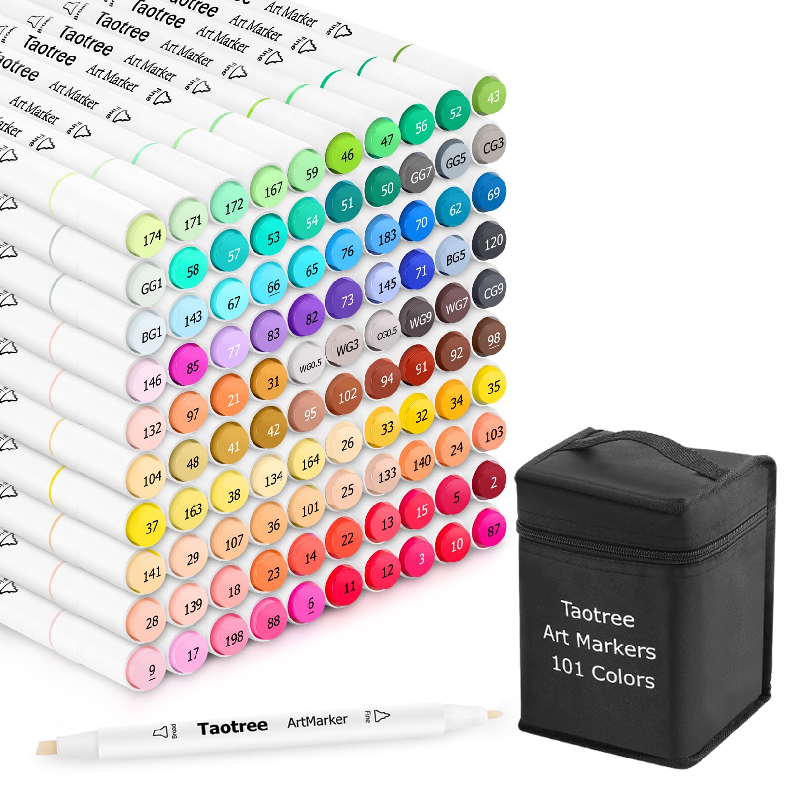 Taotree Alcohol Markers 101 Colors Dual Tips Art Markers Sketch Pens Set, Art Set Drawing Markers Pen, Art Supplies Kit for Adult Coloring Painting, Sketching, Gifts for Teens Girls Boys Kids Artists