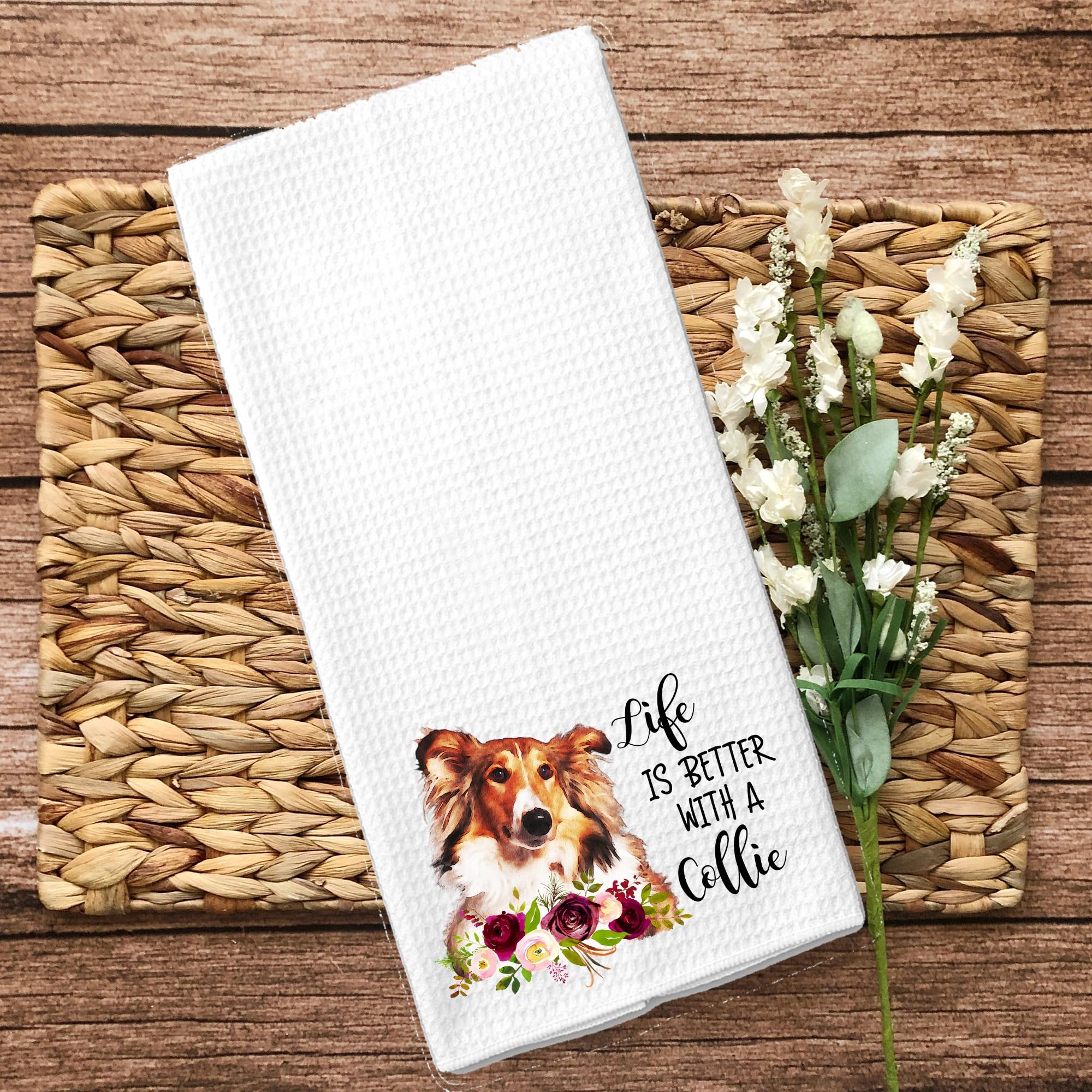 Life is Better with a Collie Waffle Microfiber Kitchen Tea Bar Towel Gift for Animal Dog Lover