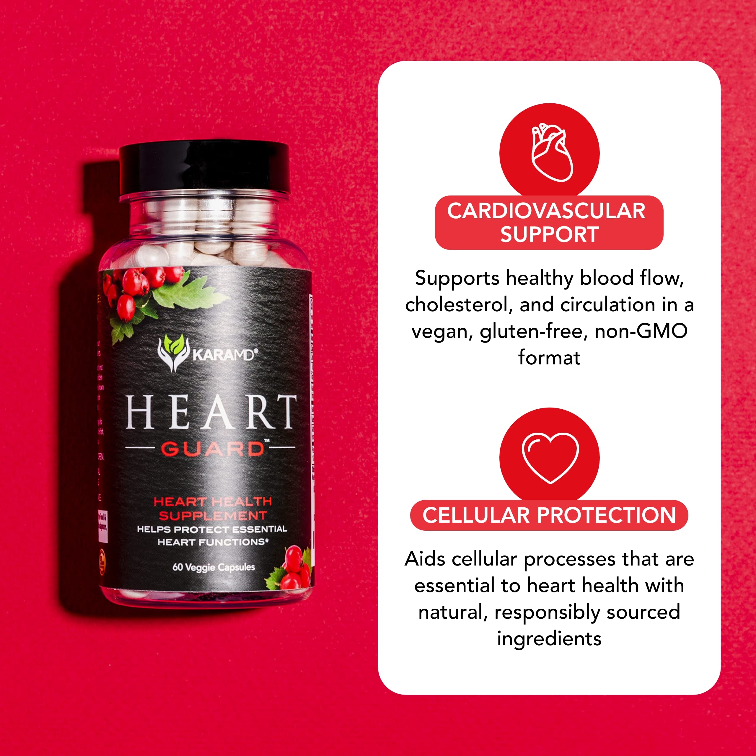 KaraMD Heart Guard - Heart Supplement with Magnesium, Nattokinase, Hawthorn Berry & Grapeseed Extract - Vegetable Capsules - 30 Servings (60 Capsules)