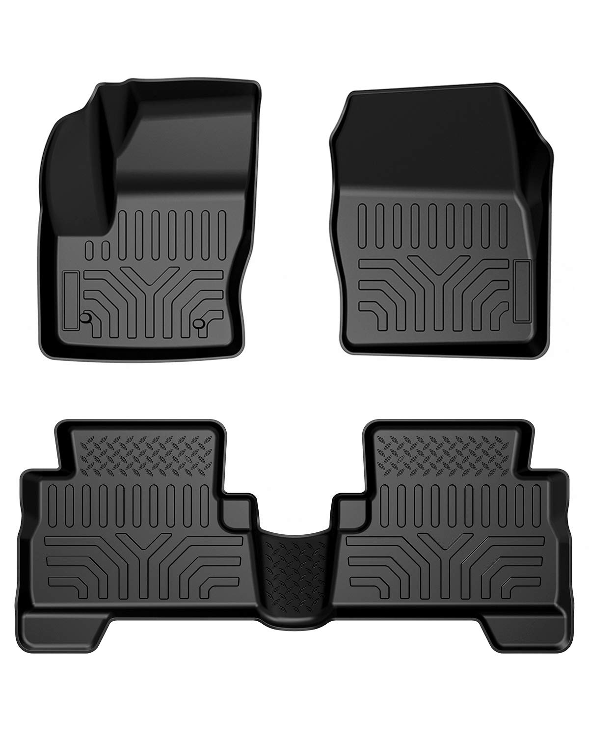 ISSYAUTO Floor Mats Liners, Compatible with 2013-2019 Escape 2013-2018 C-Max, All Weather Guard Floor Liners TPE Car Mats Waterproof 1st and 2nd Row, Black