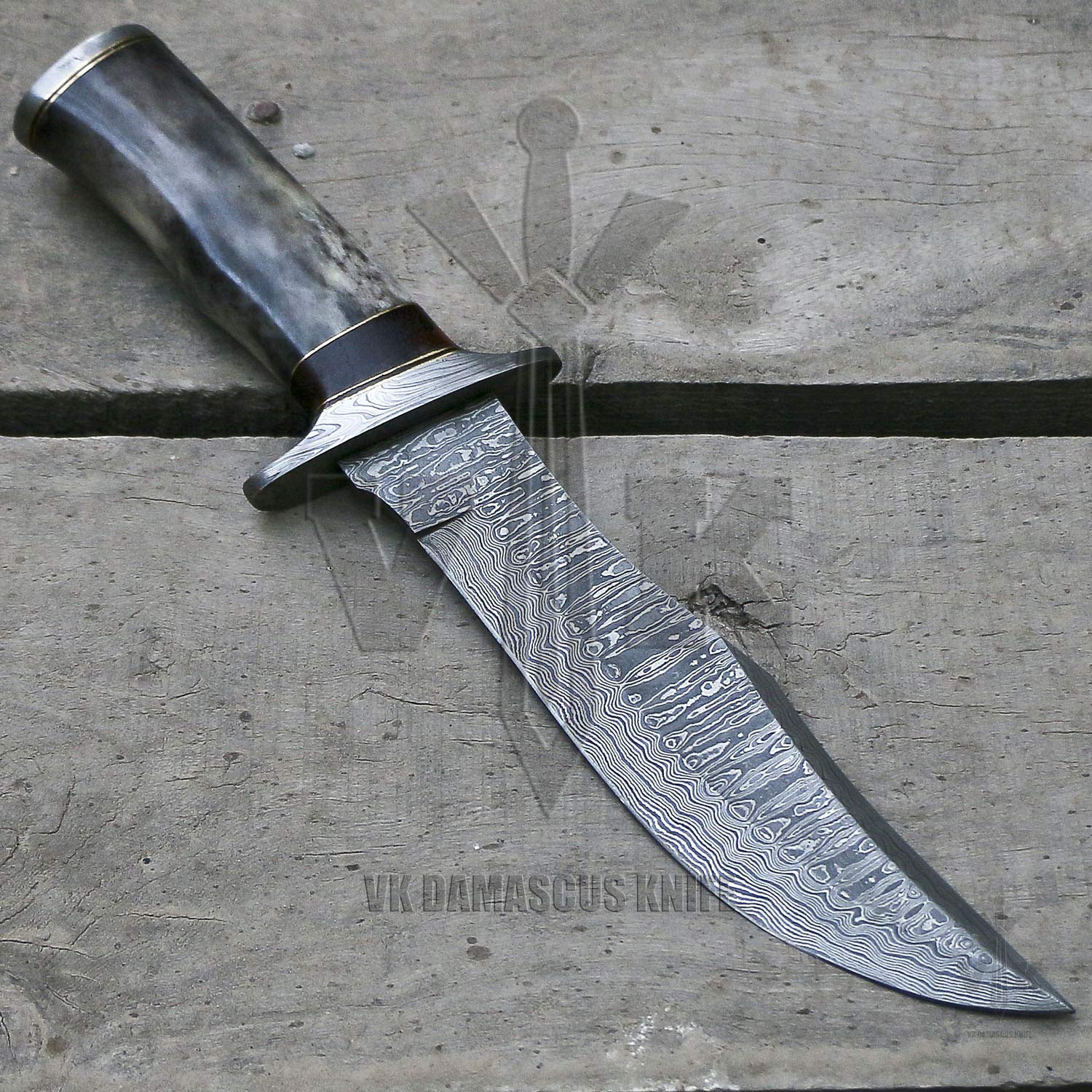 JNR Traders Damascus Steel Fixed Blade Bowie Knife with Leather Sheath - 2356