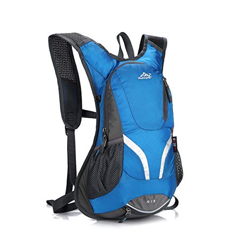 HWJIANFUNG Waterproof Camping Hydration Bladder Backpack,Folding Climbing Sports Backpack for Men,MTB Bike Cycling Backpack,no Water Bag Fits Men & Women (Blue)