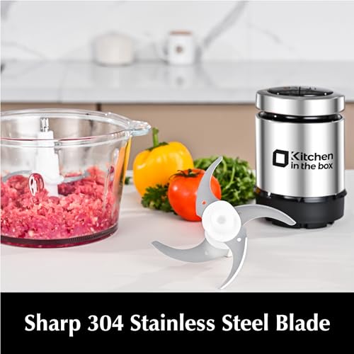 Kitchen in the box Food Processors,Small Meat Grinder & Food Chopper Electric Vegetable Chopper with 2 Bowls (8 Cup+8 Cup)& 2 Bi-Level Blades for Meat/fish/Vegetable/Baby Food,400 W (Black)