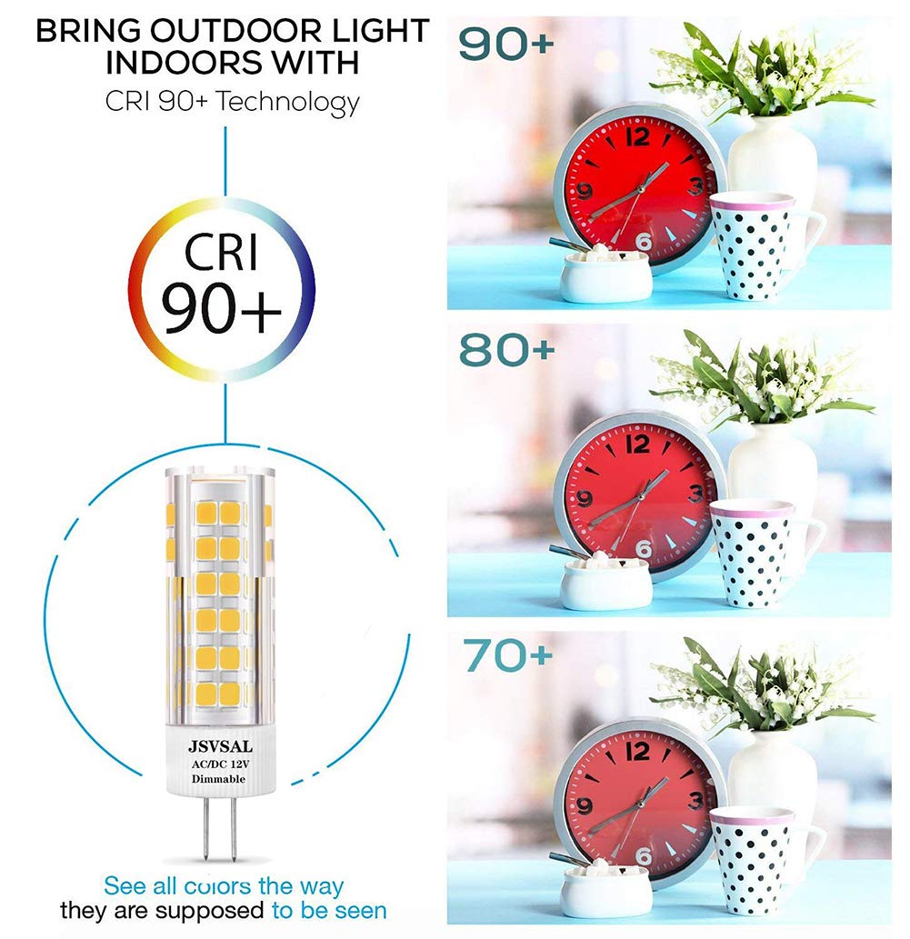 JSVSAL (4-Pack G4 LED Bulb Dimmable 7 Watt G4 Bulb Equivalent to 60W 70W G4 Halogen Bulb Replacement, T3 JC Type Bi-Pin G4 Base, DC/AC 12V Natural White-4000K G4 Light Bulb