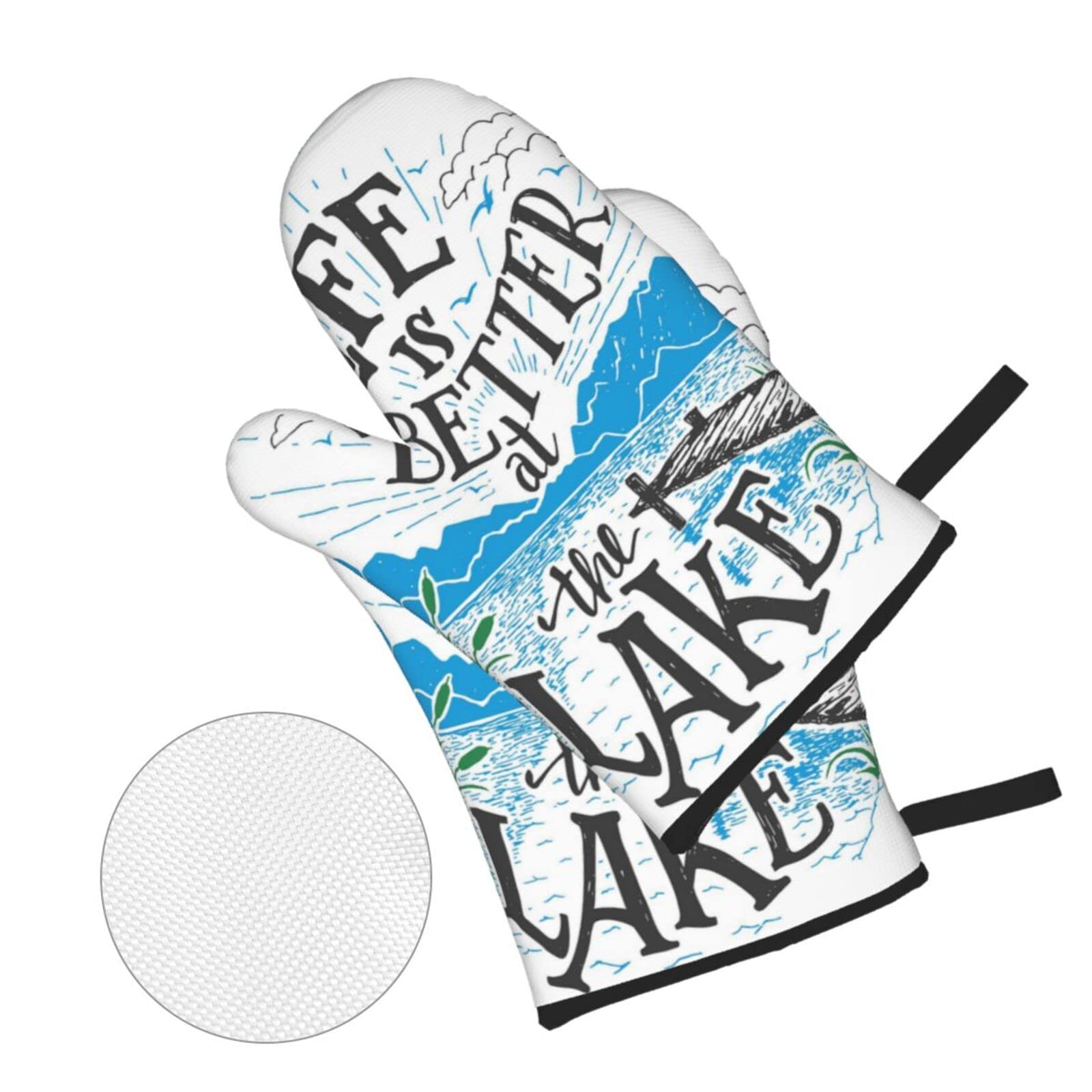 Life is Better at The Lake Pier Plants Mountains Oven Mitts and Pot Holders Sets of 4,Heat Resistant Kitchen Microwave Gloves and Pot Pads with Non-Slip Surface for Grilling Baking Cooking BBQ