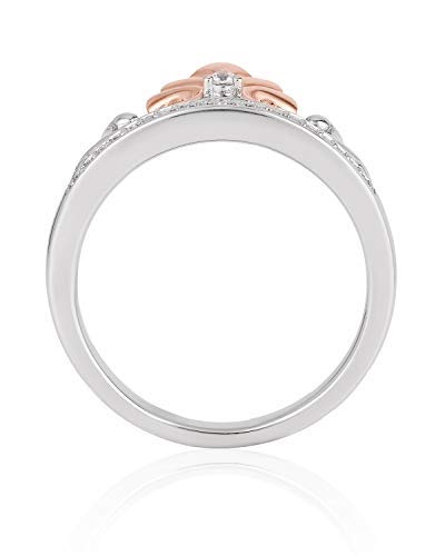 Jewelili Enchanted Disney Fine Jewelry Sterling Silver and 10k Rose Gold 1/10 Cttw Diamond Ariel Shell Tiara Ring Size 6