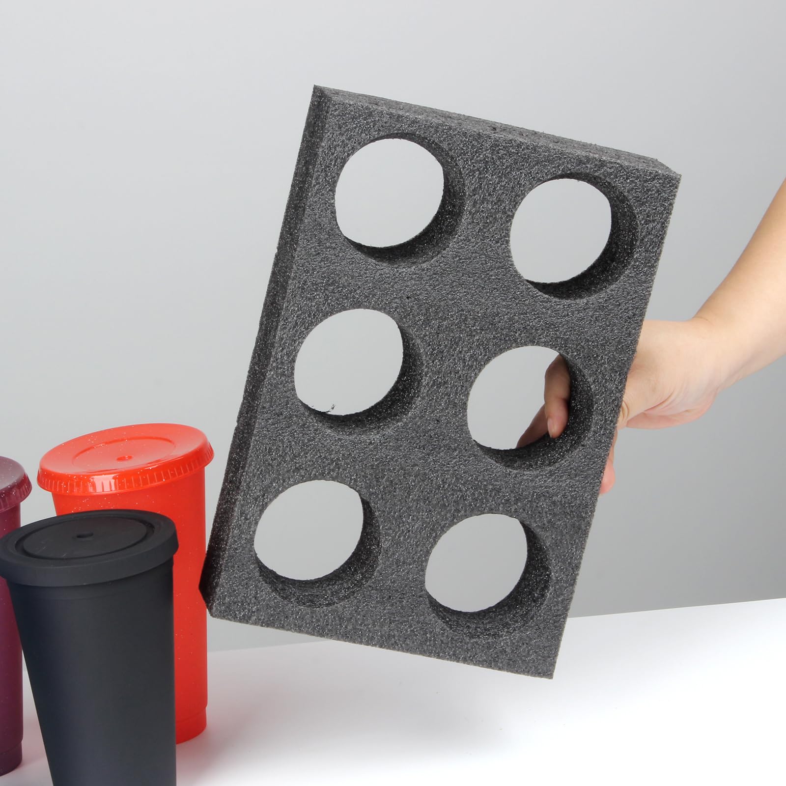 KVMORZE 6-Hole Takeout Coffee Cup Tray 2 Pcs Multi-Hole Foam Cup Holder Tray, To Go Drink Holder for Delivery Hot and Cold Drinks, Beverage Packing Tool for Camping Restaurant Refrigerator Home Decor