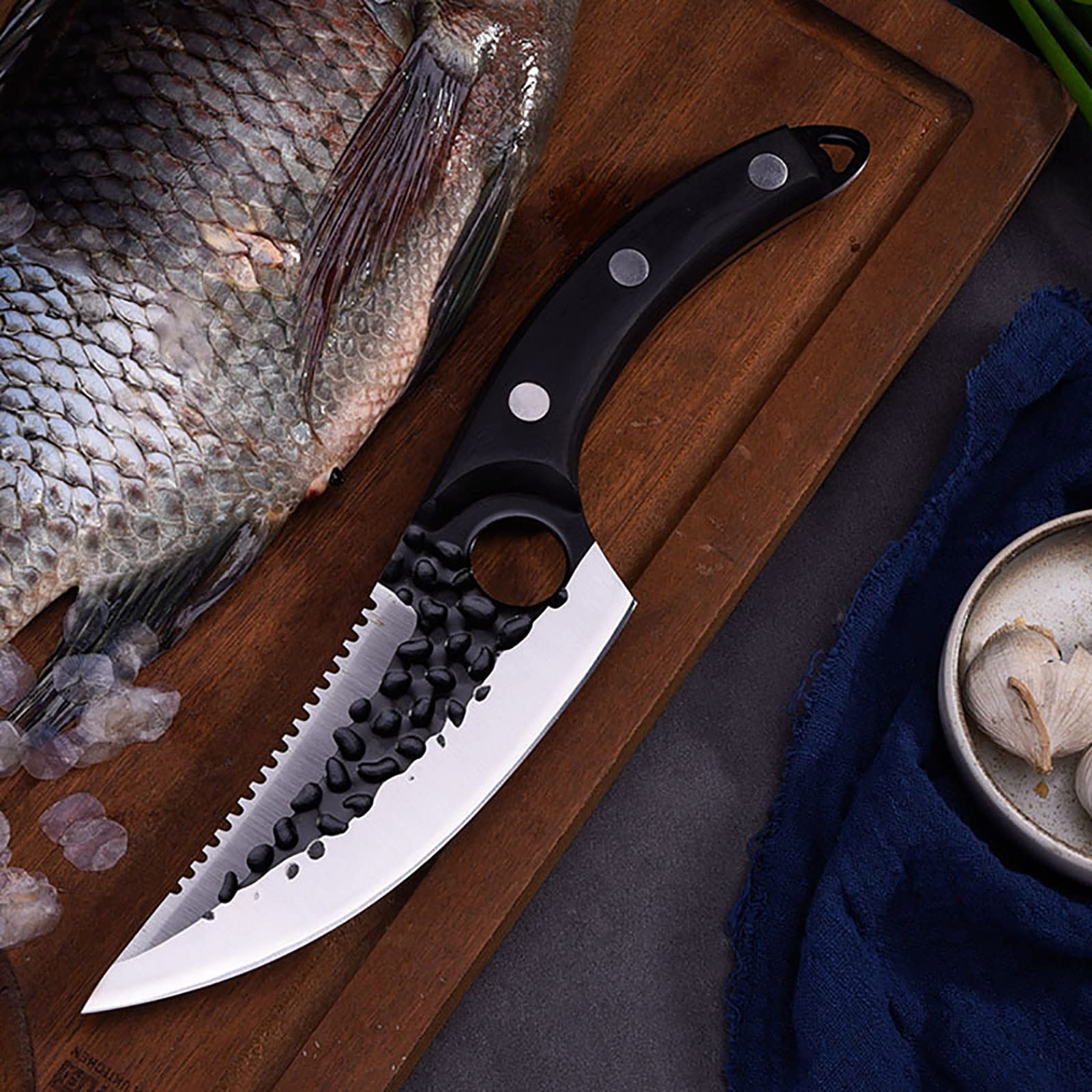 Locuetyn fish scaling knife for chef,Full-tong boning knife with leather sheath (Fillet Knife)