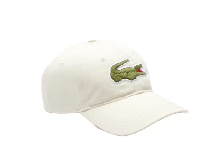 Lacoste Unisex Contrast Strap and Oversized Crocodile Cotton Cap, Off White, ONE Size