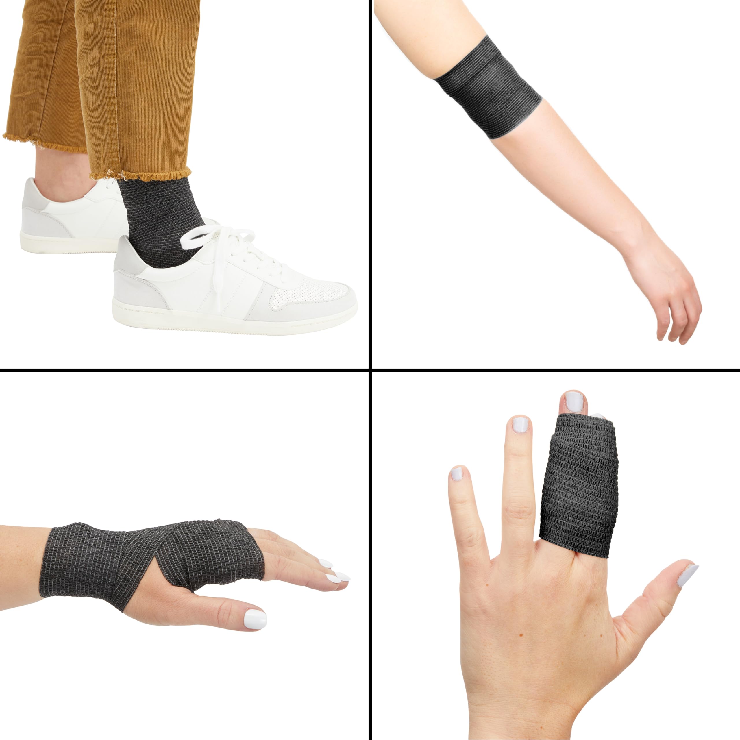 Juvale 12-Rolls Self Adhesive Bandage Wrap, Vet Tape - 2 in x 5 Yds Breathable, Elastic Cohesive Wrap Tape for Wrist, Swelling, Sports, Tattoo (Black)