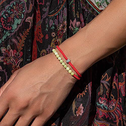KARMA AND LUCK -Women's Red String Wrap with 925 Sterling Silver Brass Bracelet Available in Rose Quartz and Jade Stone, Hamsa Charm, Handmade in Bali, 13" to 14" (Jade Stone)