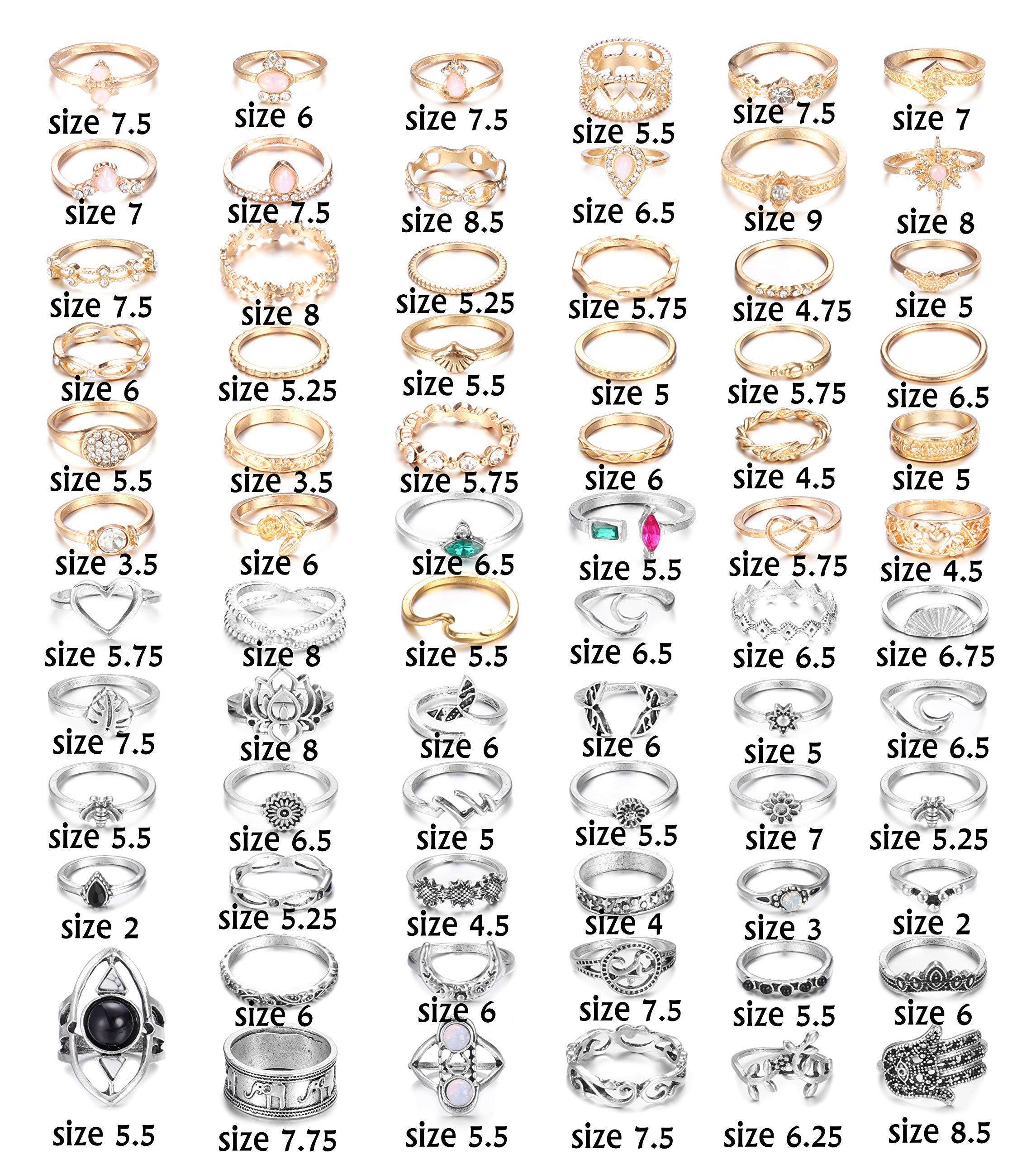 JOERICA 71PCS Rings for Women Knuckle Rings Set Stackable Rings Bohemian Vintage Midi Joint Nail Finger Hollow Carved Flower Rings Set