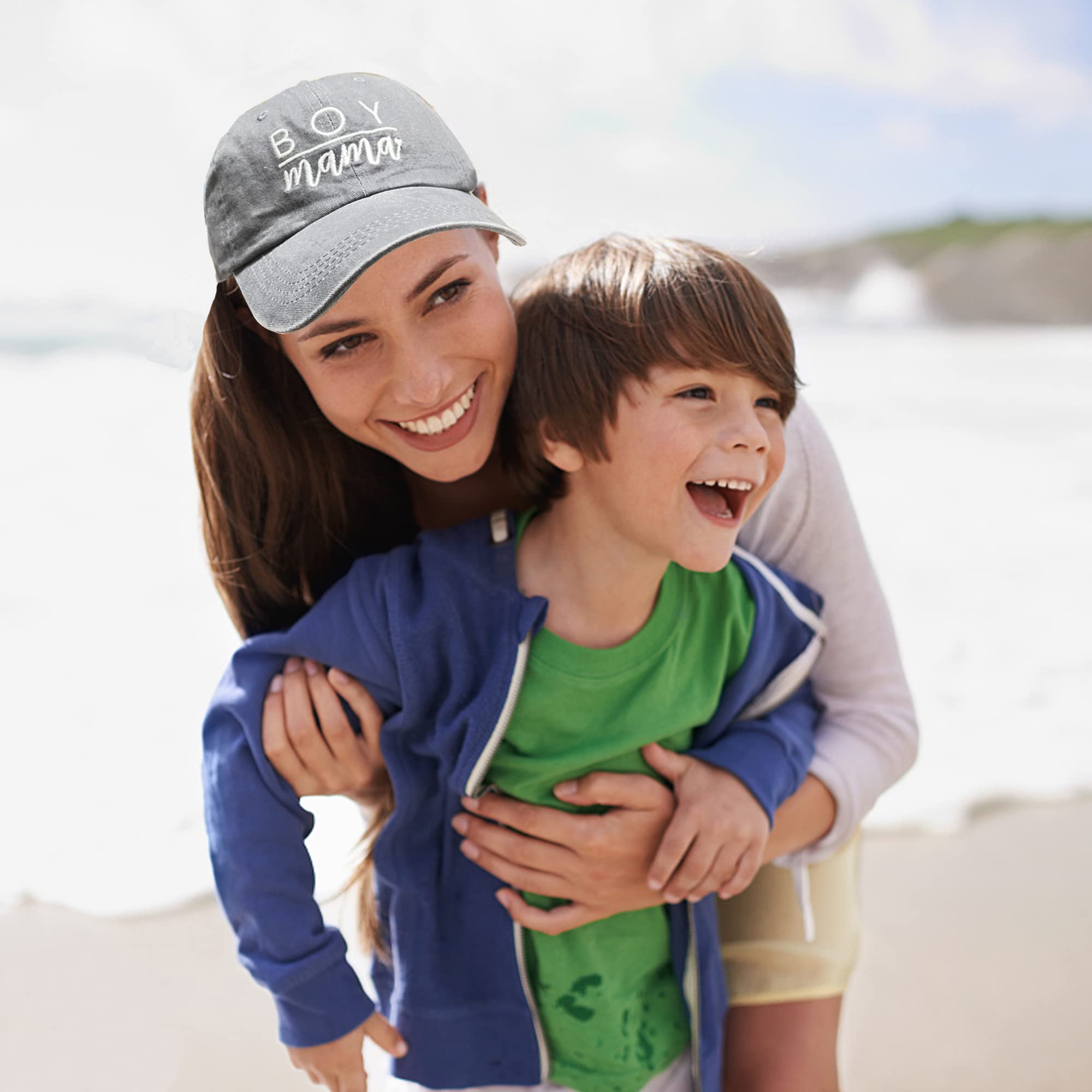NVJUI JUFOPL Embroidered Boy Mama Hat, Mom Baseball Cap­ for Women Distressed Adjustable Washed Dad Hats Black