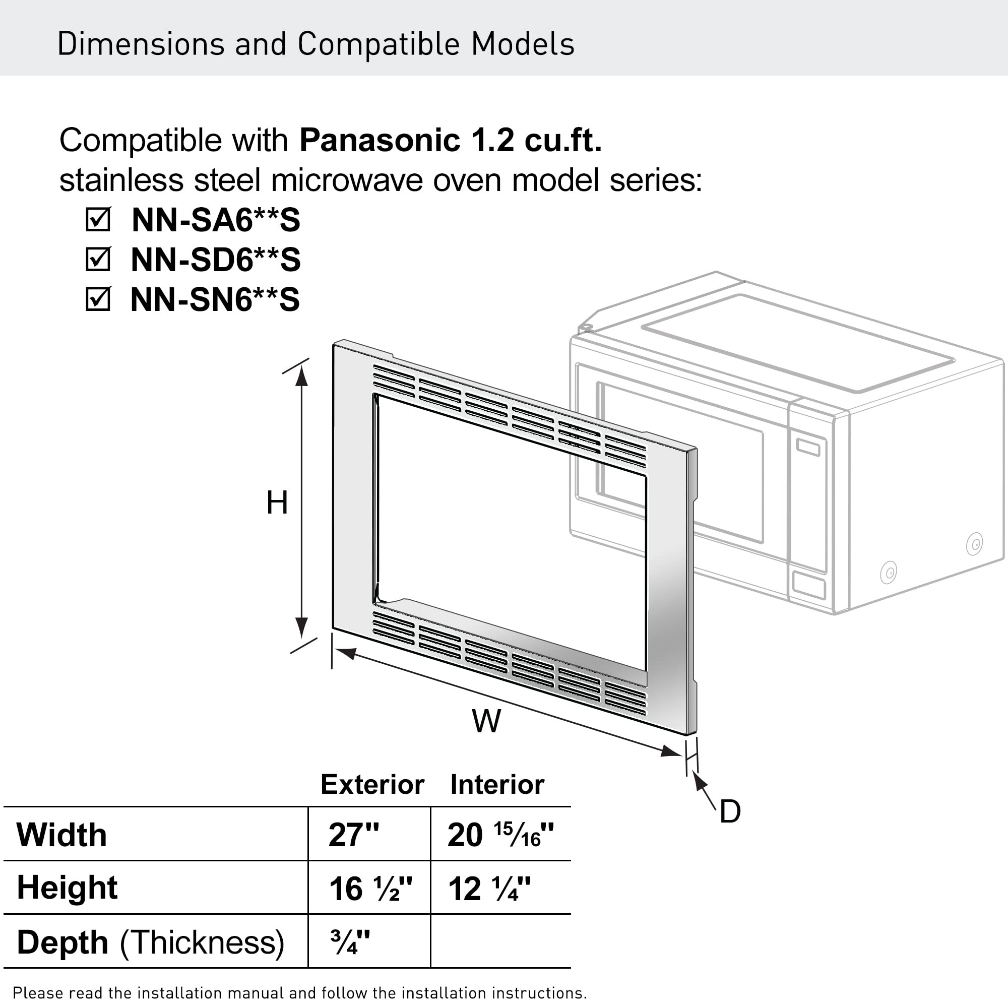 Panasonic NN-TK621SS 27-inch Trim Kit for 1.2 cu ft Microwave Ovens, 1.2cft, Stainless Steel