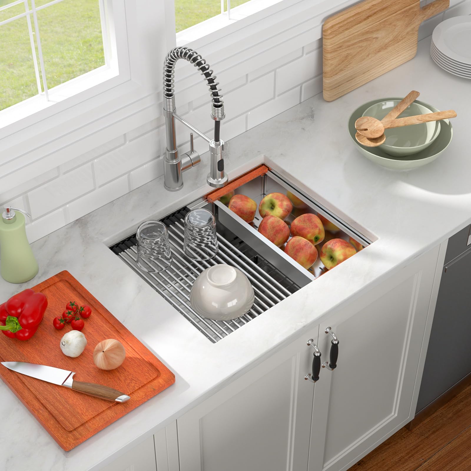 Lofeyo 23"x19" Kitchen Sink Undermount Small Wet Bar Sink Workstation 16 Gauge 304 Stainless Steel Handmade Contemporary Ledge Single Bowl Deep Sink
