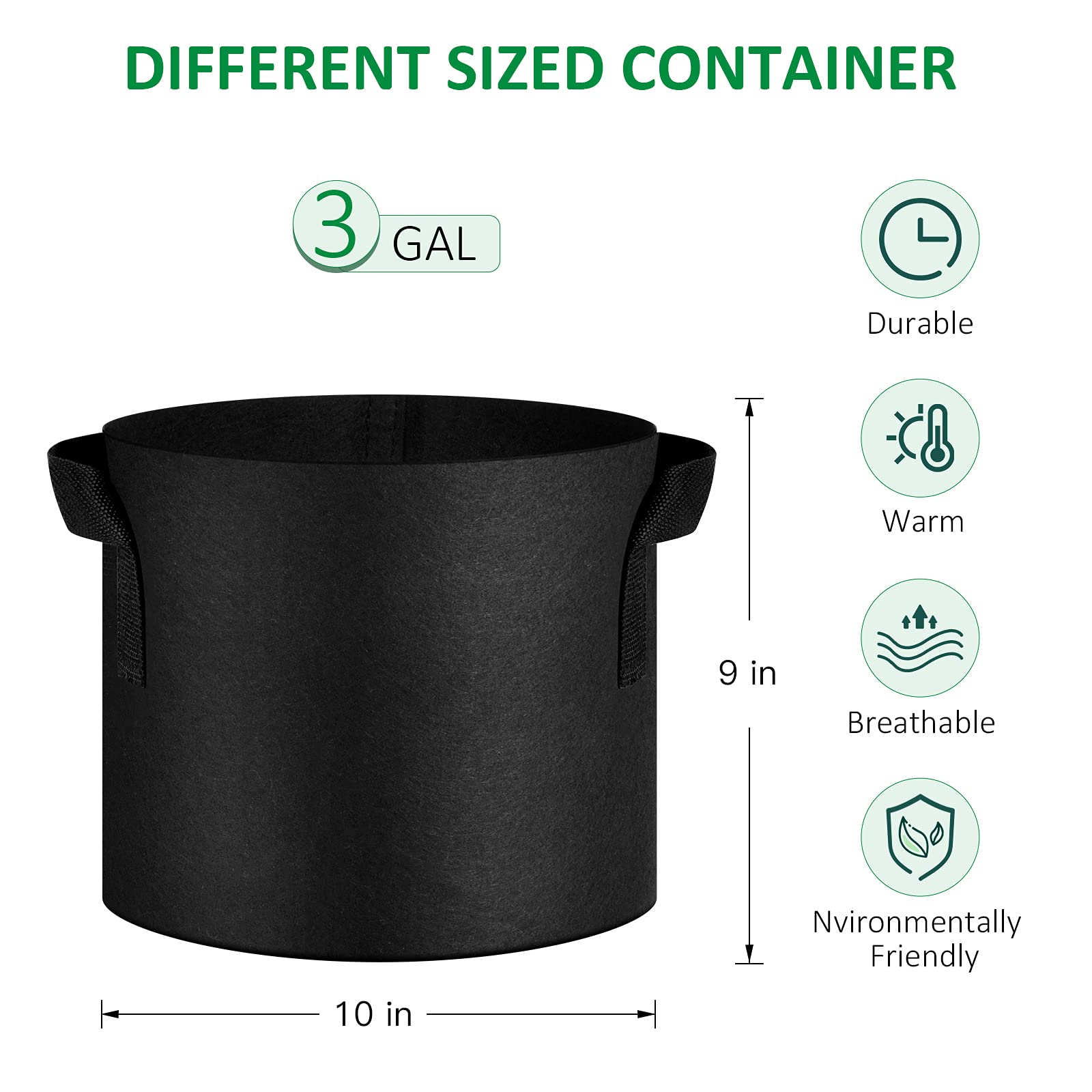JNYONG 24-Pack 3 Gallon Thickened Non-Woven Grow Bags, Aeration Fabric Pots with Handles