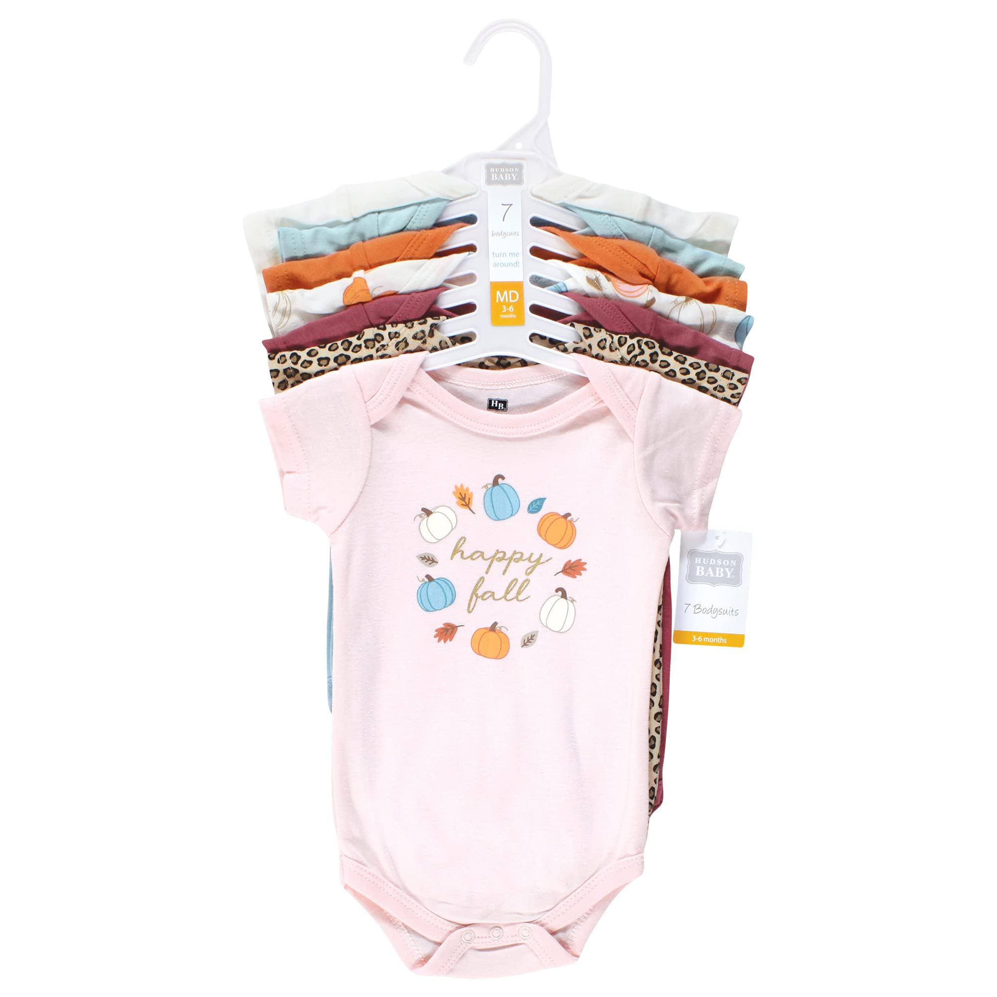 Hudson Baby Unisex Baby Cotton Bodysuits, Happy Fall, 6-9 Months