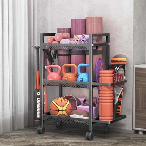Weight Rack for Home Gym Dumbbells, 3 Tier Home Gym Workout Equipment Organizer for Dumbbells, Kettlebells, Foam Rollers, Iron Storage Rack MK71