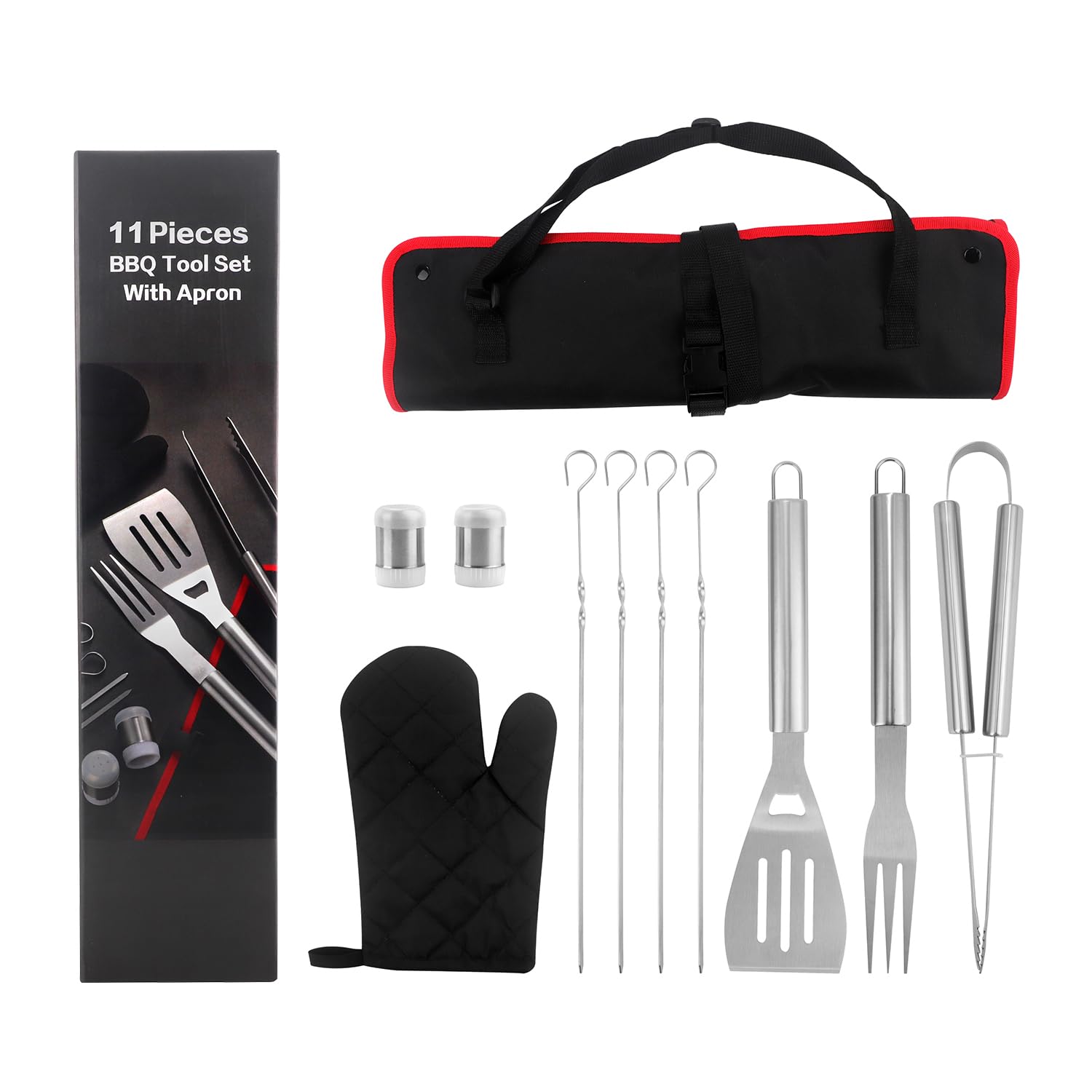HomeEase BBQ Grill Tools Set -11pcs Heavy Duty Stainless Steel Grill Set with Apron, Grill Utensils Set in Portable Canvas Bag for Outdoor,Camping,Backyard