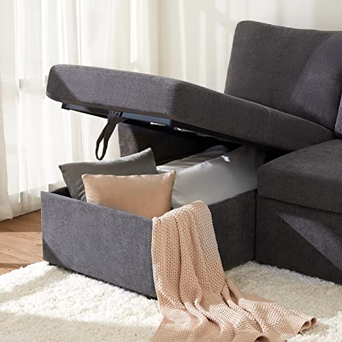 VanAcc Sofa Bed, 2 in 1 Pull Out Couch Bed with Storage Chaise for Living Room, Sofa Sleeper with Pull Out Bed, Gray Chenille Couch