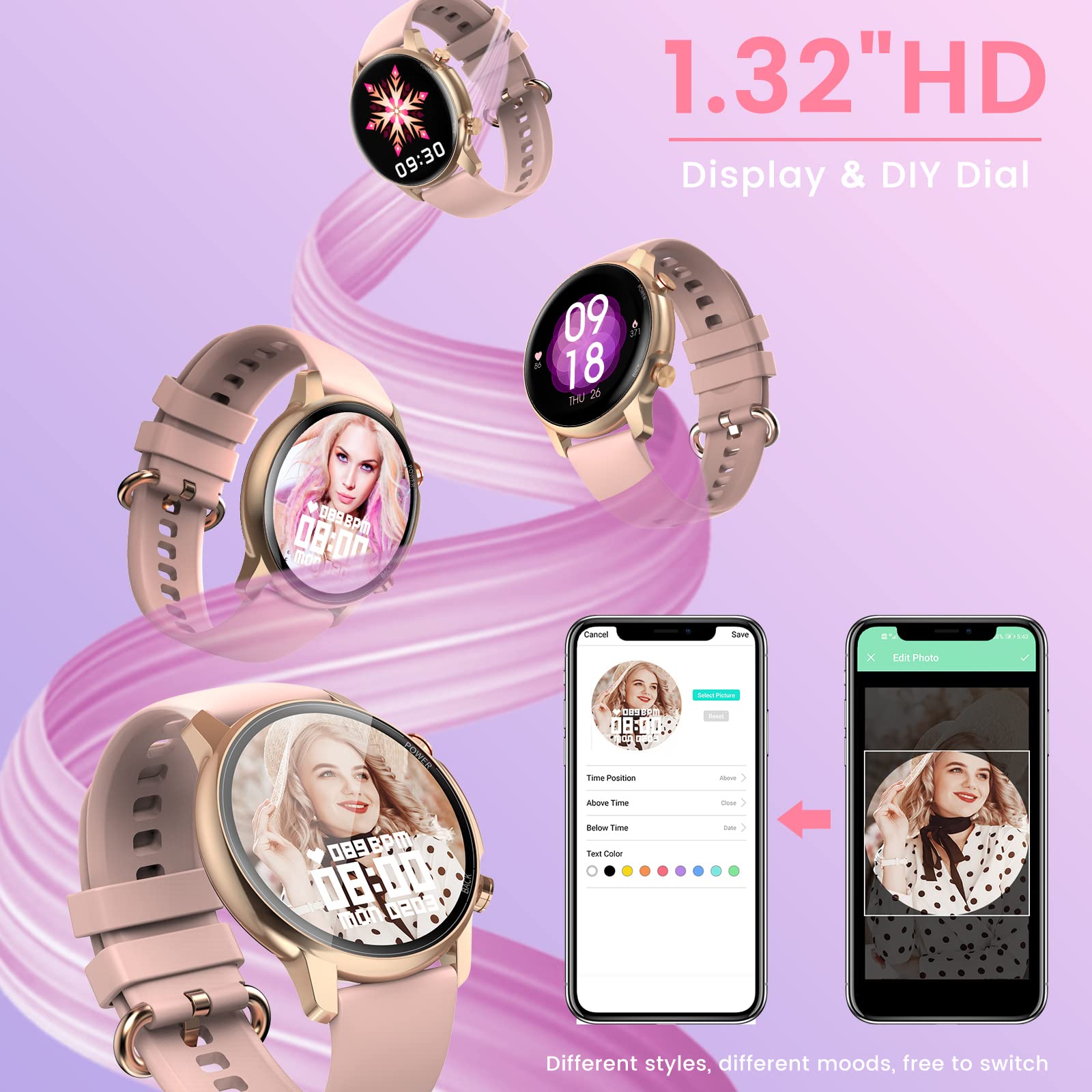 KOSPET Smart Watches for Women Compatible with Android and iPhone Activity Trackers Smartwatches with Full Touch Color Screen Magic 4 with 20 Sports Modes 5ATM Waterproof-Pink