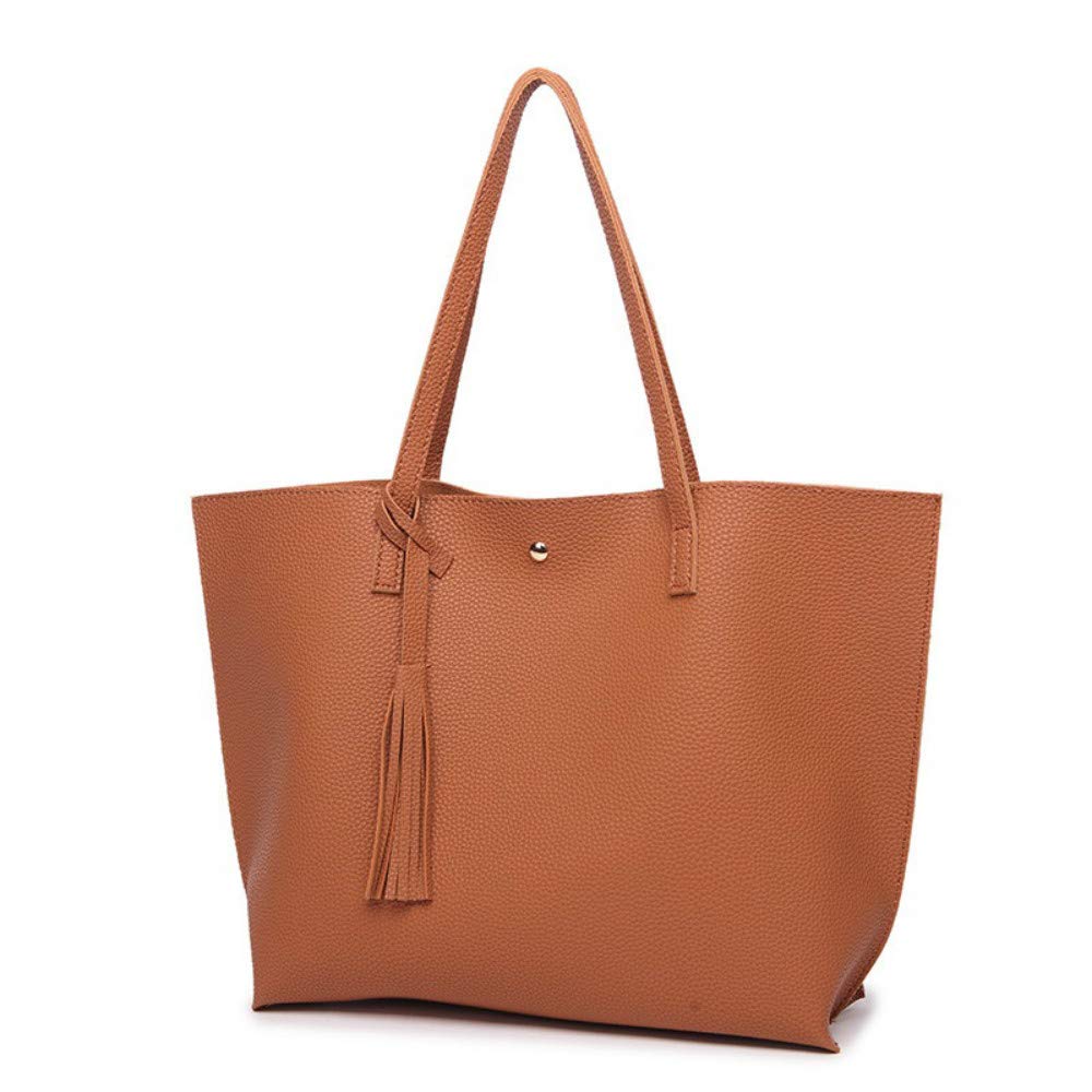 Kbinter Women's Soft Leather Tote Shoulder Bag, Big Capacity Tassel Handbag Women Large (New Brown)