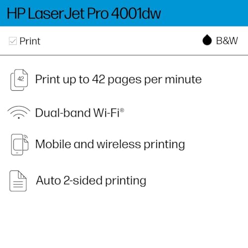 HP LaserJet Pro 4001dw Wireless Printer, Print, Fast speeds, Easy setup, Mobileprinting, Advanced security, Best-for-small-teams, Instant Ink eligible