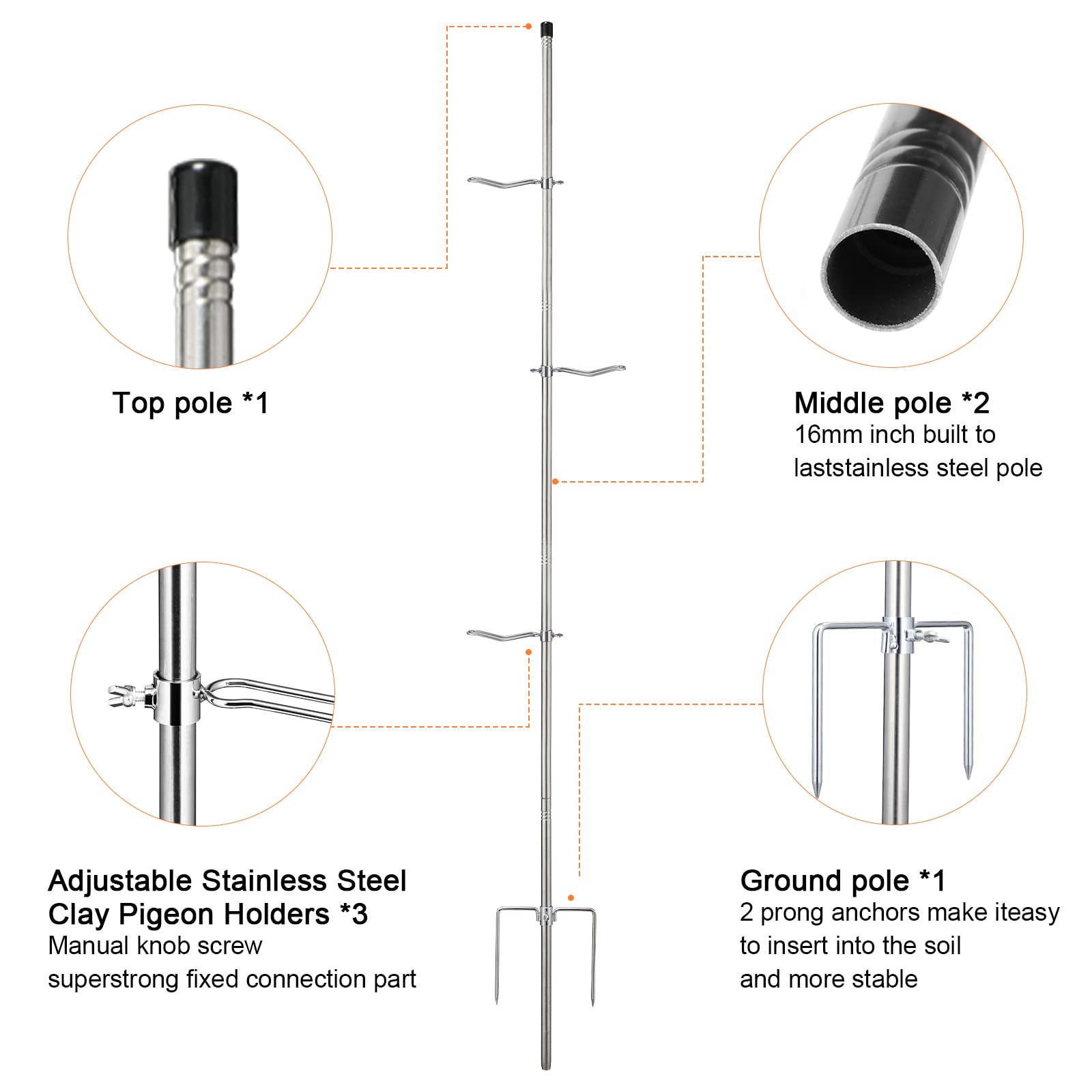 Lipole Clay Pigeon Holders, 3 Pack Extra Thick Stainless Steel Shooting Target Stands, Hunting Targets & Accessories for Shooting Practice