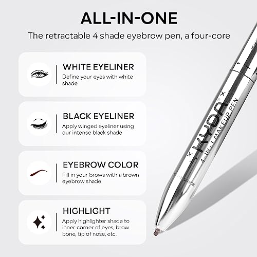 KYDA 4 IN 1 Makeup Pen, Multiuse Makeup Pen with Eyeliner Brow Highlighter, Eyebrow Contouring and Lifting, Smooth Creamy Blendable, Lasting Tinted Brow Makeup Pen, by Ownest Beauty