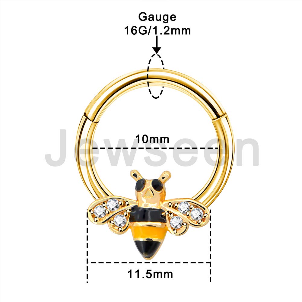 Jewseen Hinged Segment Ring Dainty Cute Bee Cartilage Earring 16G Nose Ring Septum Clicker Tragus Daith Helix Piercing Jewelry