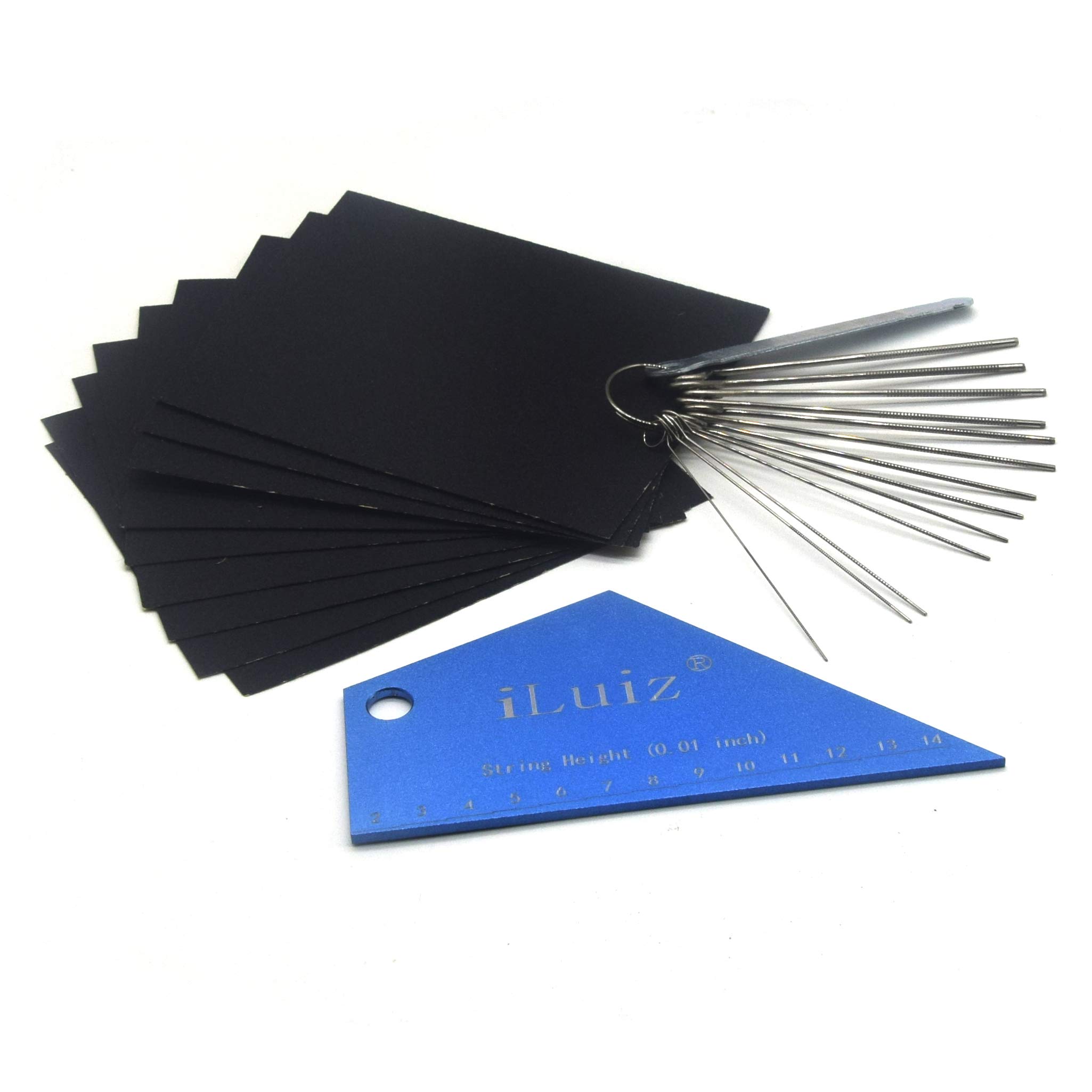 iLuiz Guitar DIY Luthier Tool Set - 13 Different Guitar Bridge Saddle Nut Files AND String Height Gauge Fret Rocker Leveling Tool 9 pcs Sand Paper For Acoustic Guitar, Ukulele, Bass, Electric Guitar