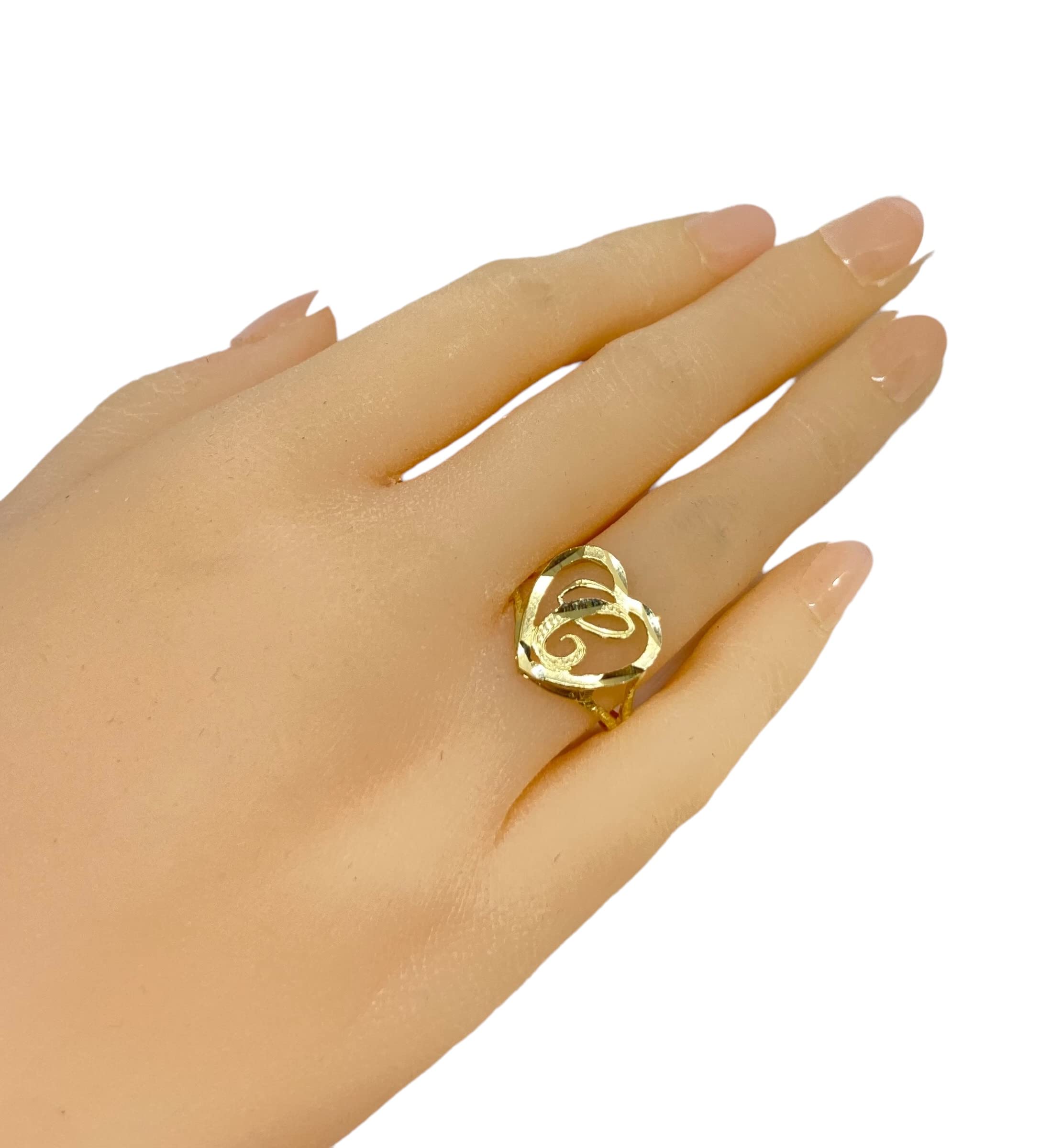 LADIES DIAMOND-CUT 12 MM LONG HEART INITIAL CURSIVE ALPHABET LETTER RING REAL 10K YELLOW GOLD 4008 (C)
