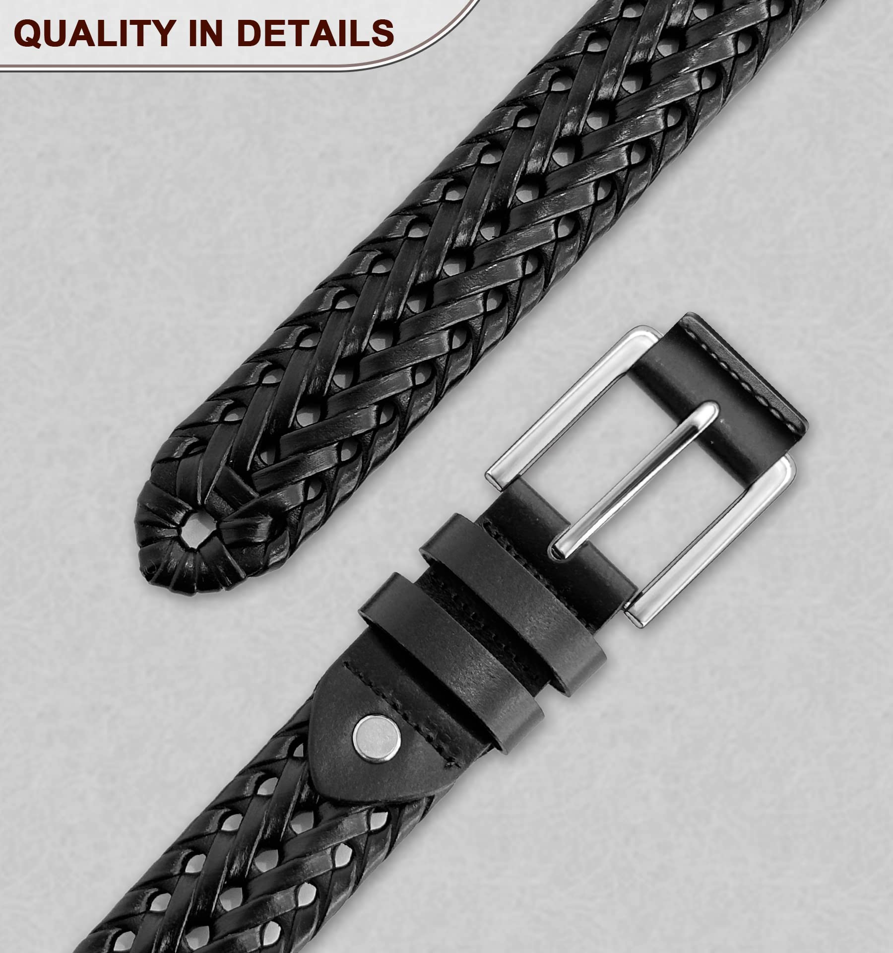 KEMISANT Mens belt 2 Pack, Woven Braided Leather Belt for Men Causal Golf Pants Polo Shirts Matching
