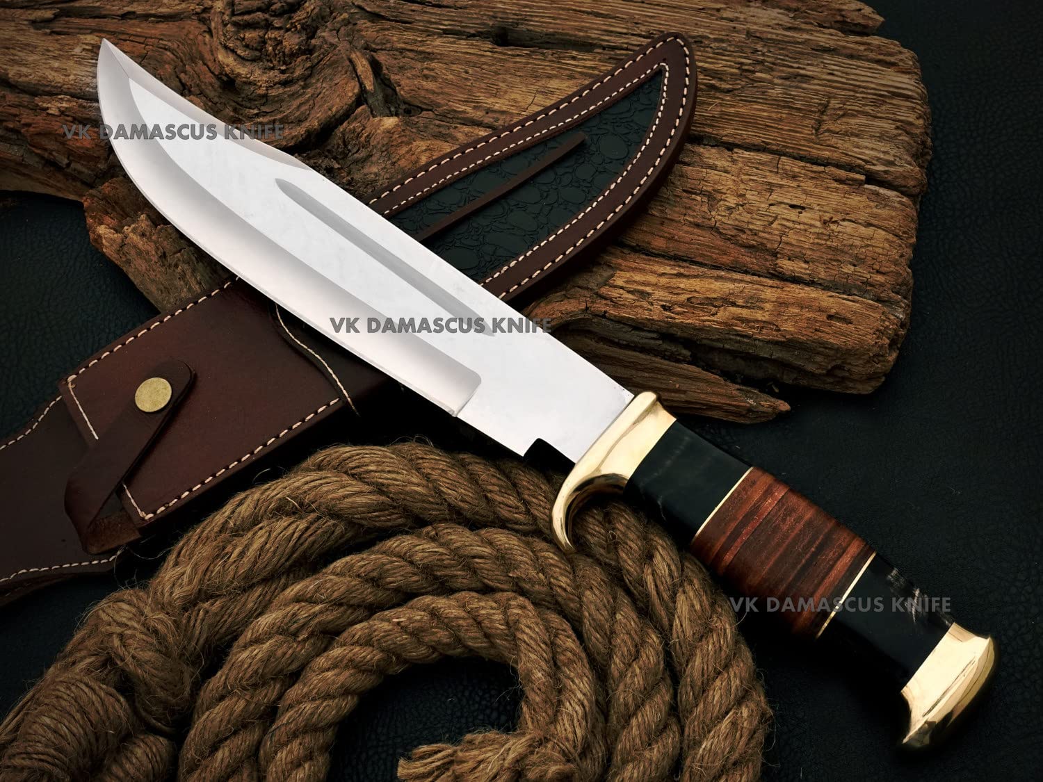 JNR Traders Handmade Dundee Bowie Knife Full Tang Hunting Knife, Large Bowie Knife with Sheath 17 inch Mirror Polished Carbon Steel Blade 3685