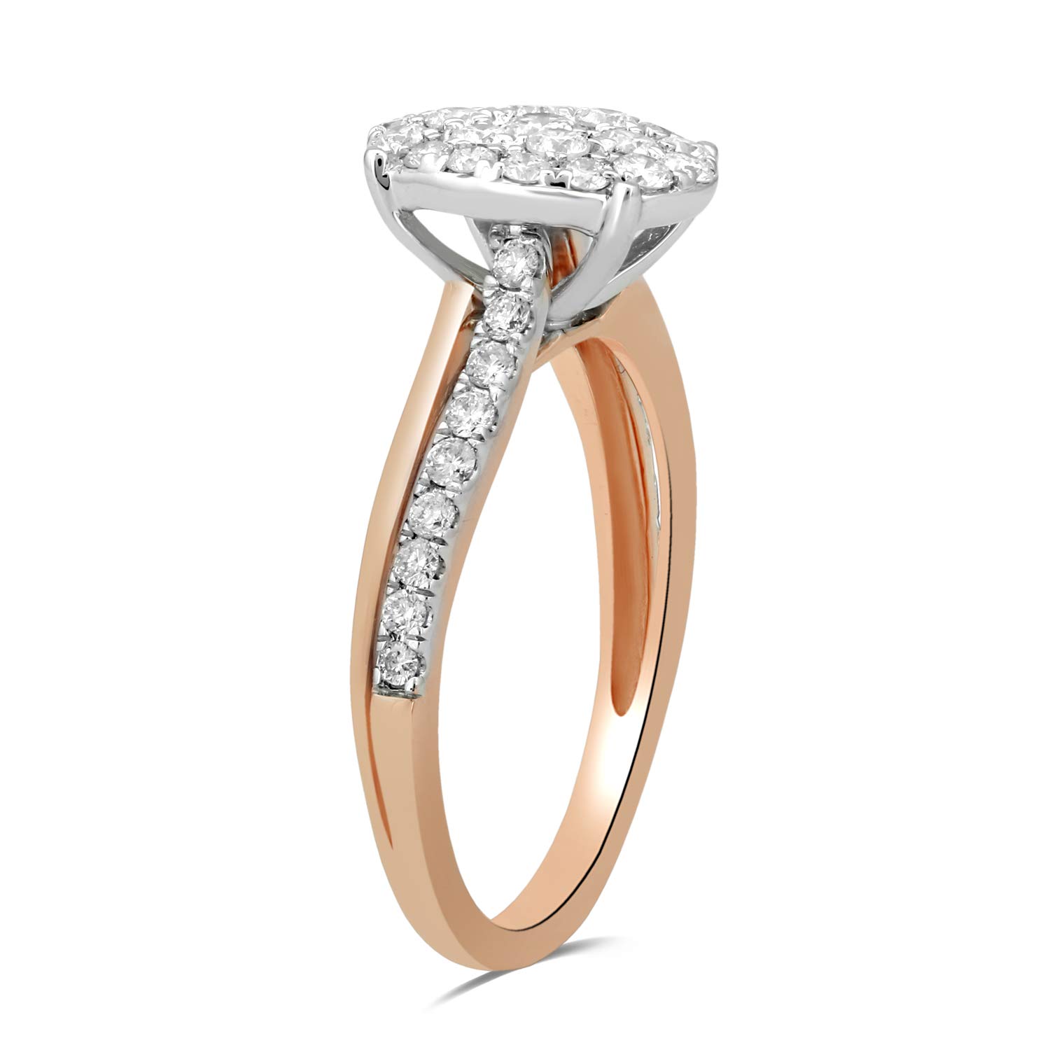 Jewelili 14K Rose Gold 3/4 Cttw Natural White Diamond Ring, Size 7